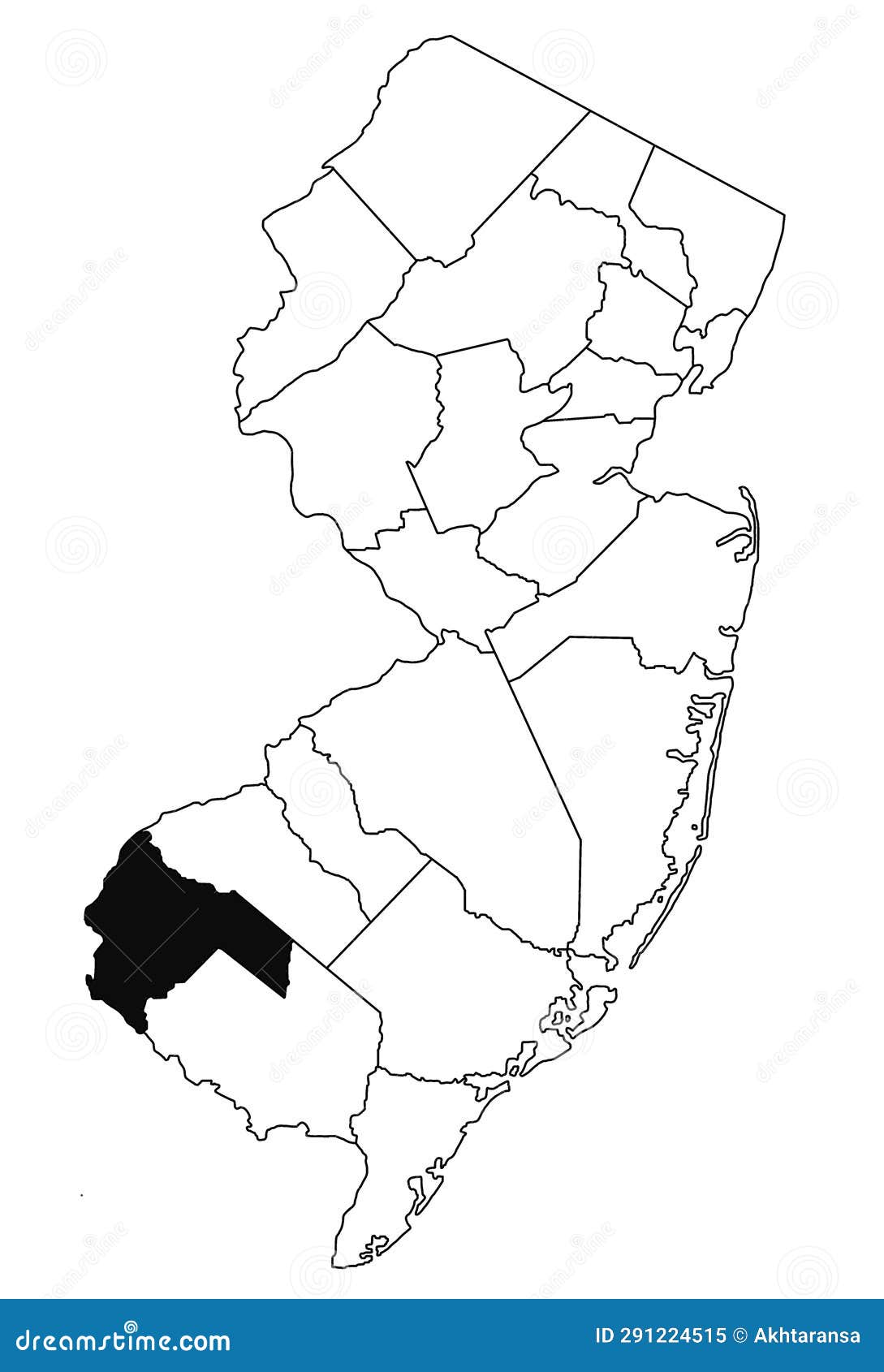 Map of Salem County in New Jersey State on White Background. Single ...