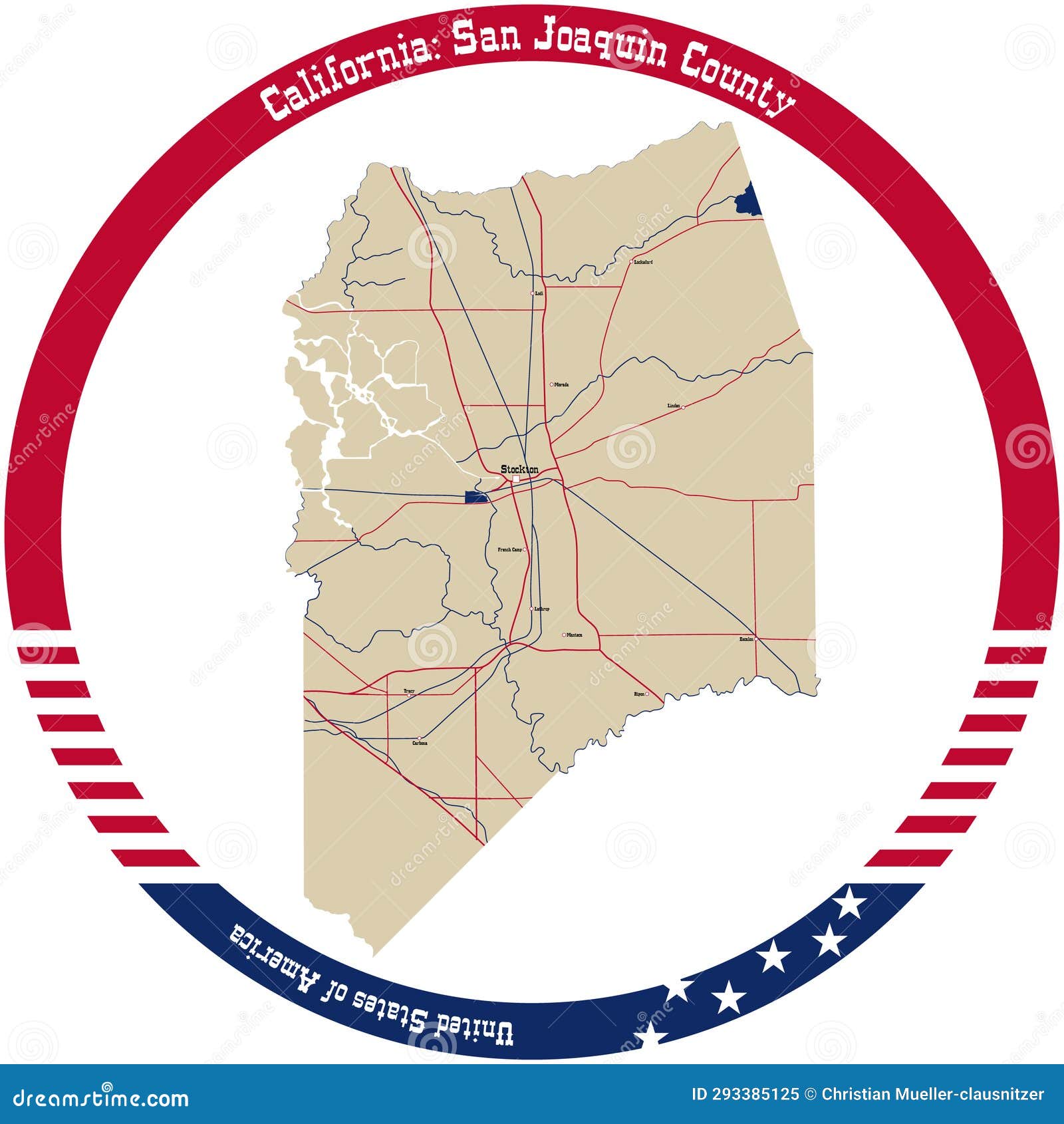 Map of San Joaquin County in California, USA Stock Vector ...