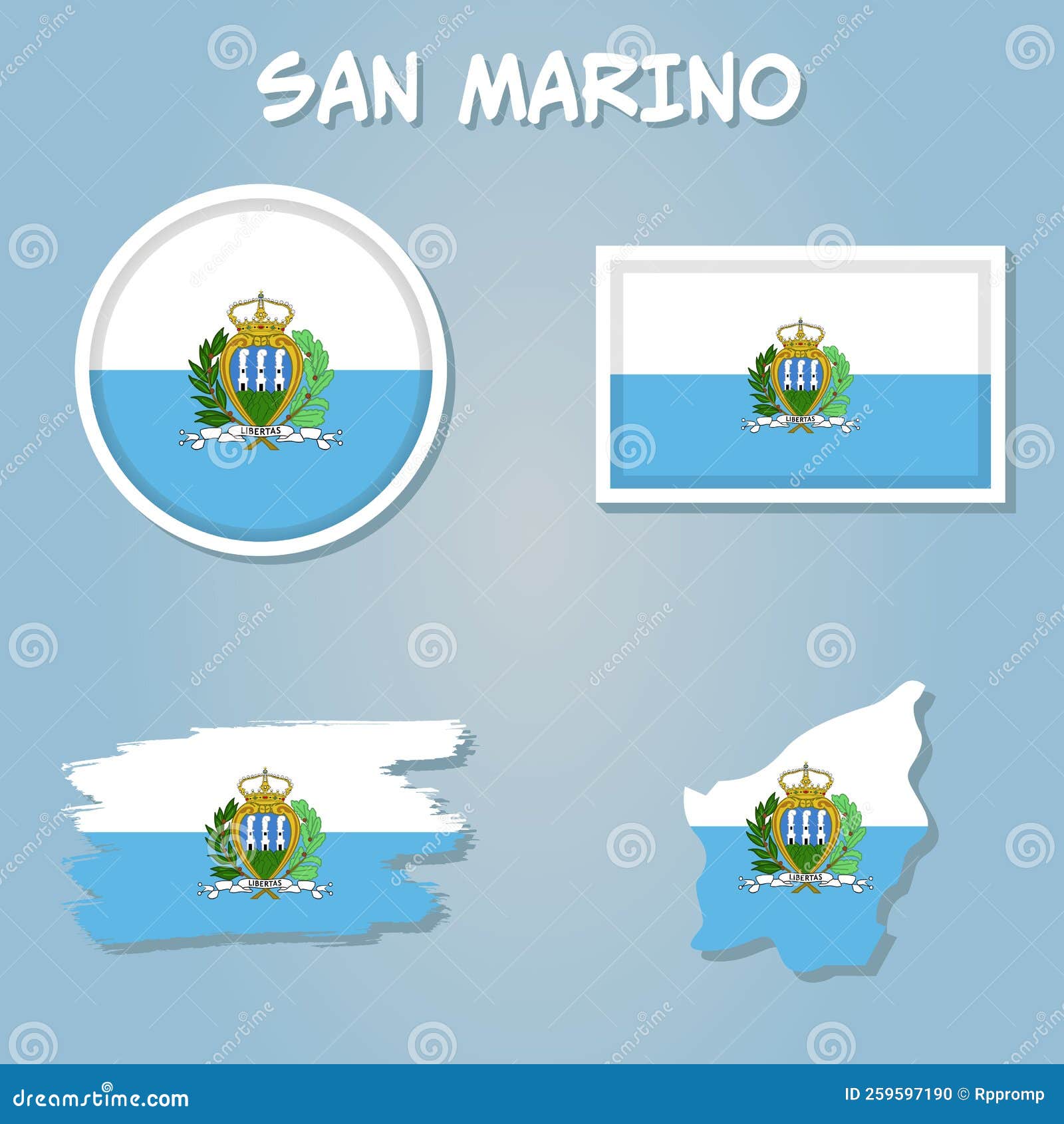 Map Of San Marino With Flag Isolated On Blue Background Stock Vector