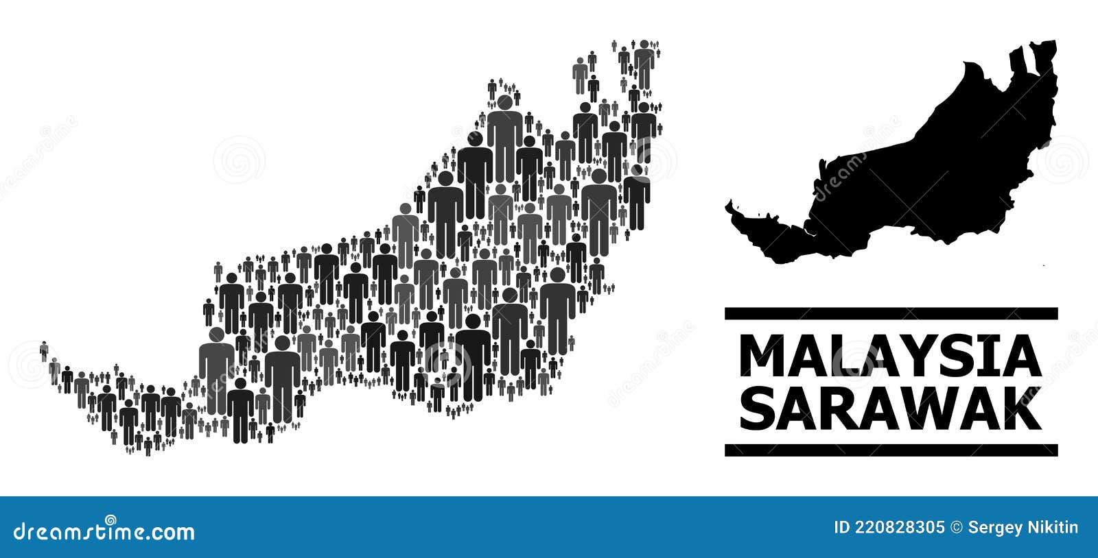 Vector Population Mosaic Map of Sarawak and Solid Map Stock Vector ...