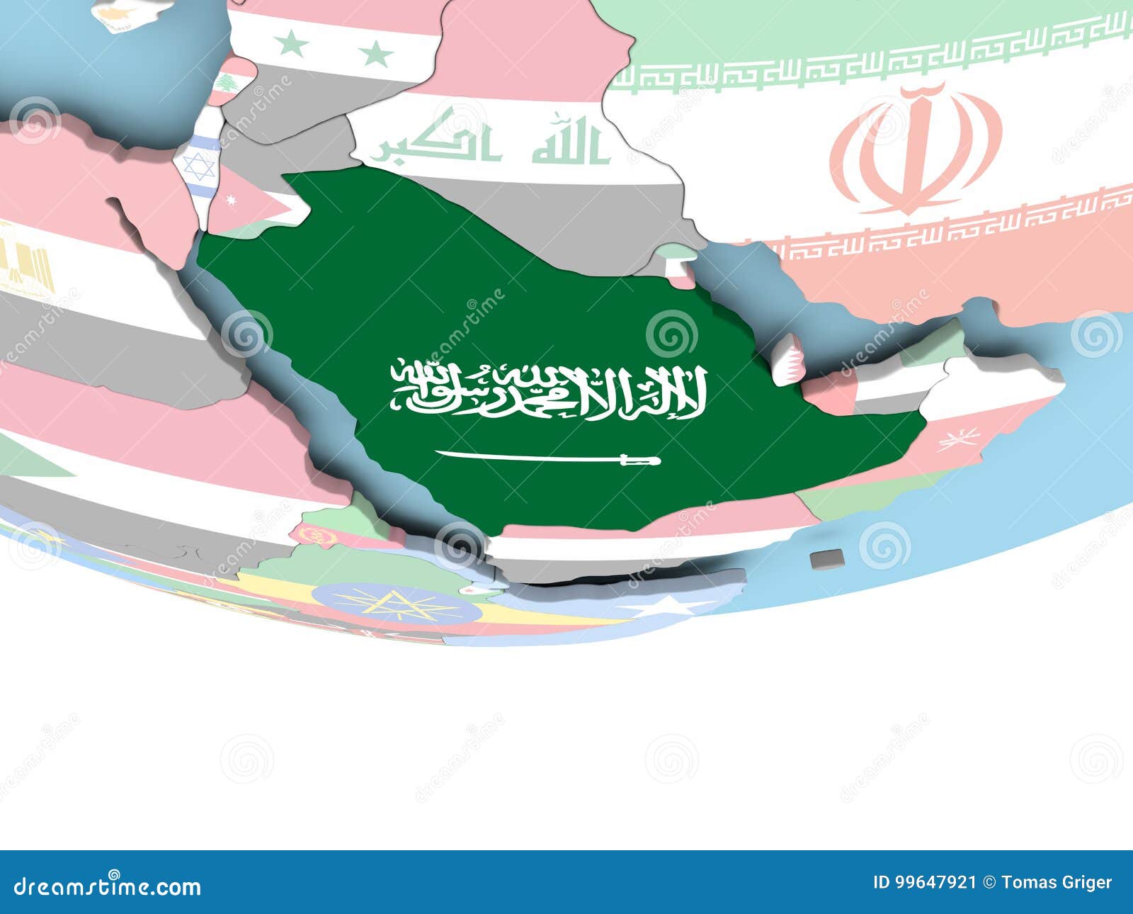 Map of Saudi Arabia with Flag on Globe Stock Illustration ...