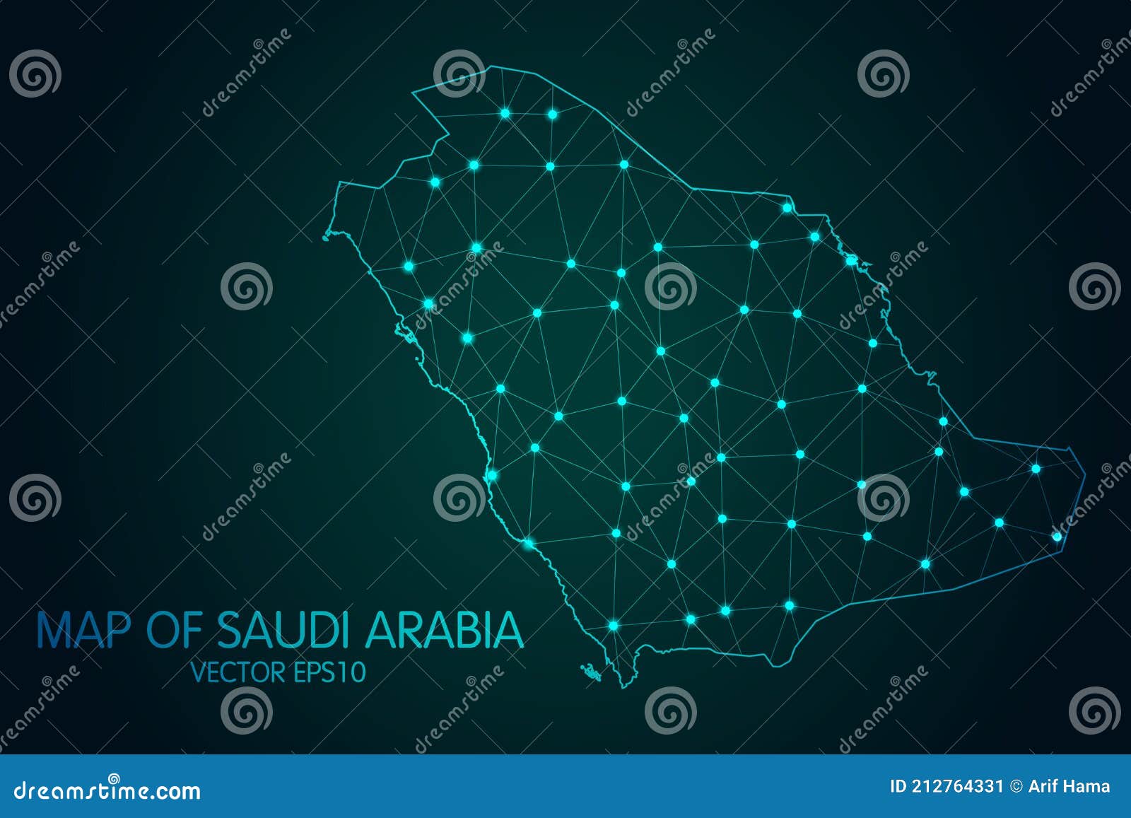 Map of Saudi Arabia - with Glowing Point and Lines Scales on the Dark ...