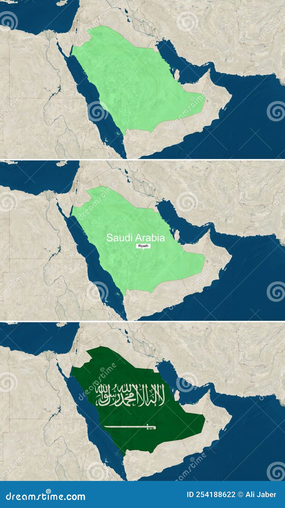 The Map of Saudi Arabia with Text, Textless, and with Flag Stock ...