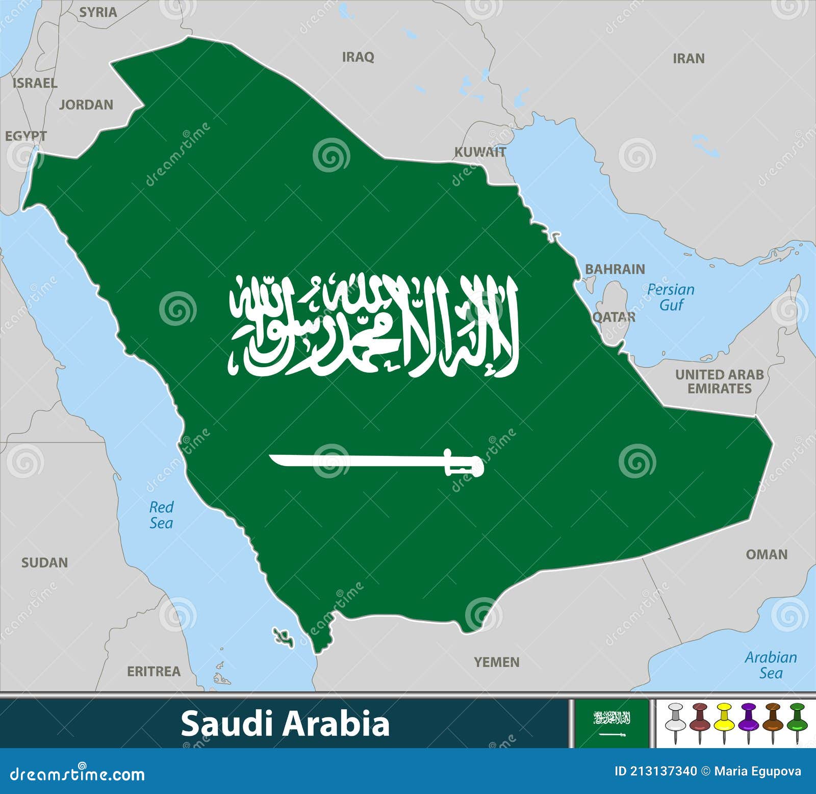 Map of Saudi Arabia stock vector. Illustration of tabuk - 213137340