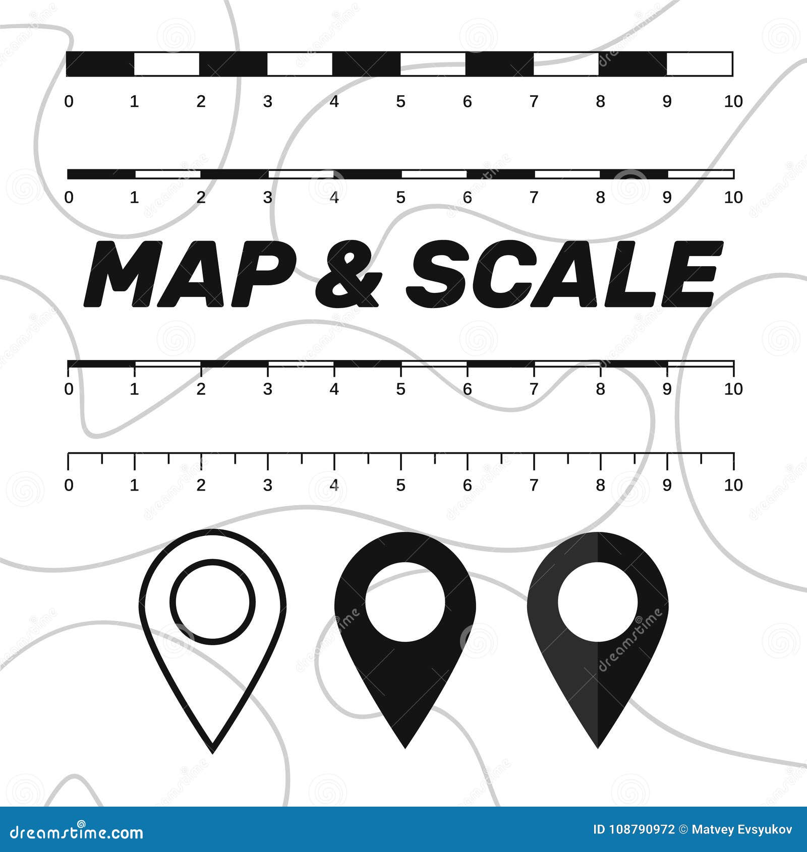 Map Scales Graphics for Measuring Distances. Scale Measure Map V Stock ...