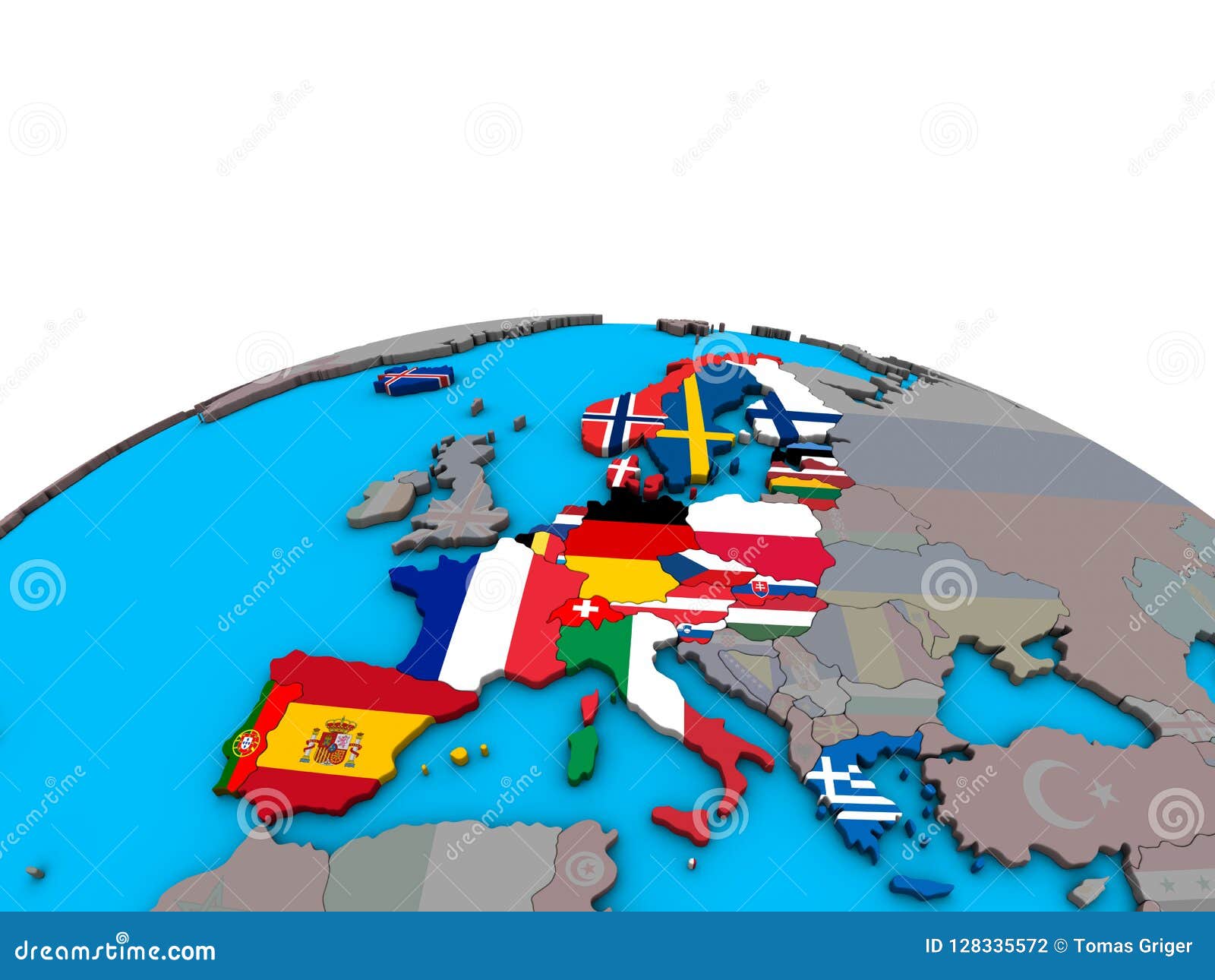 Map of Schengen Area Members with Flags on Globe Stock Illustration ...