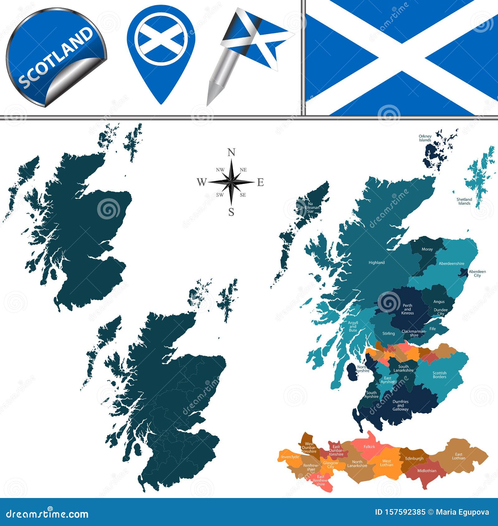 Map of Scotland with Districts Stock Vector - Illustration of angus ...