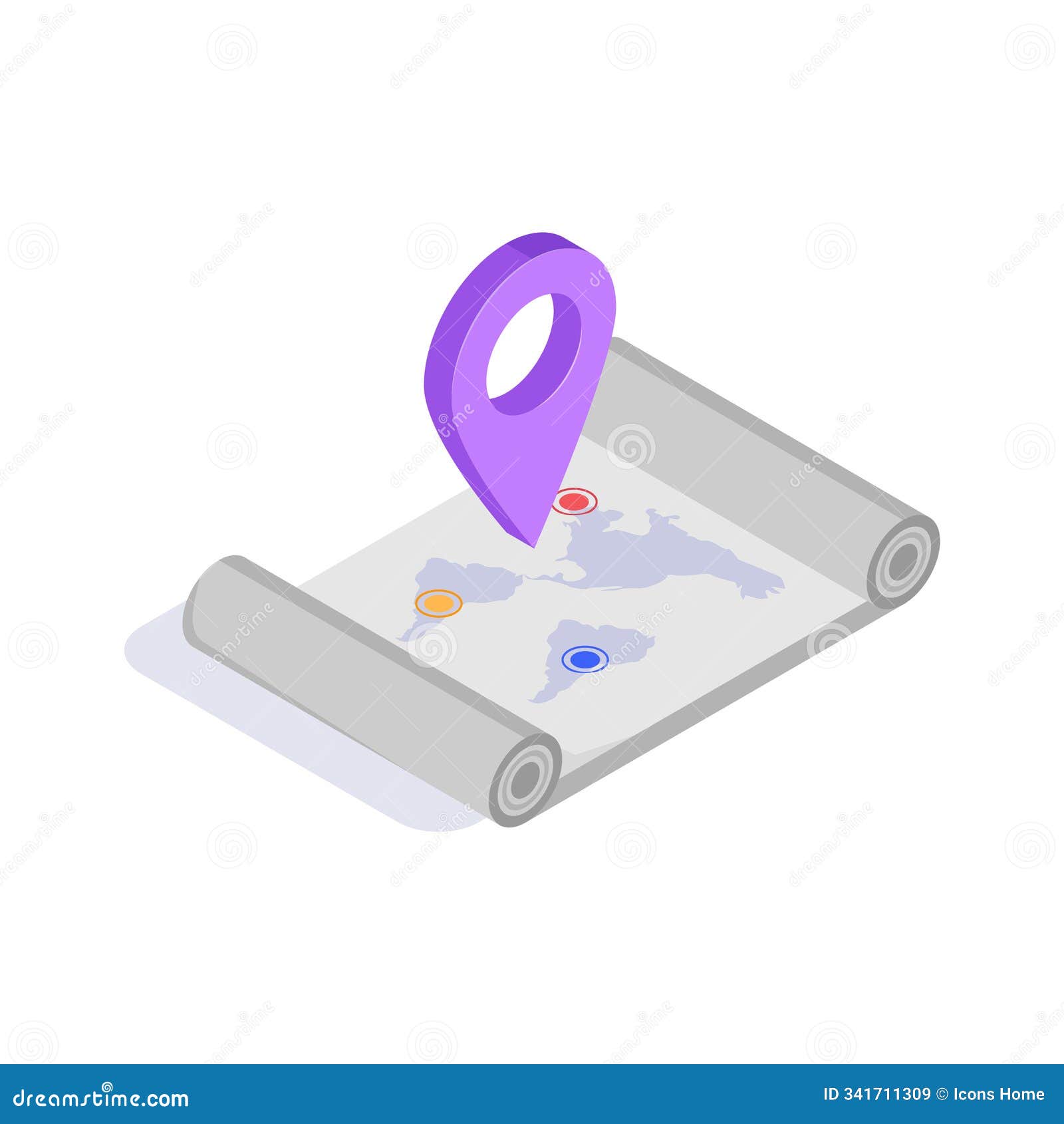 Map Scroll with a Location Pin Marking a Specific Place Stock ...