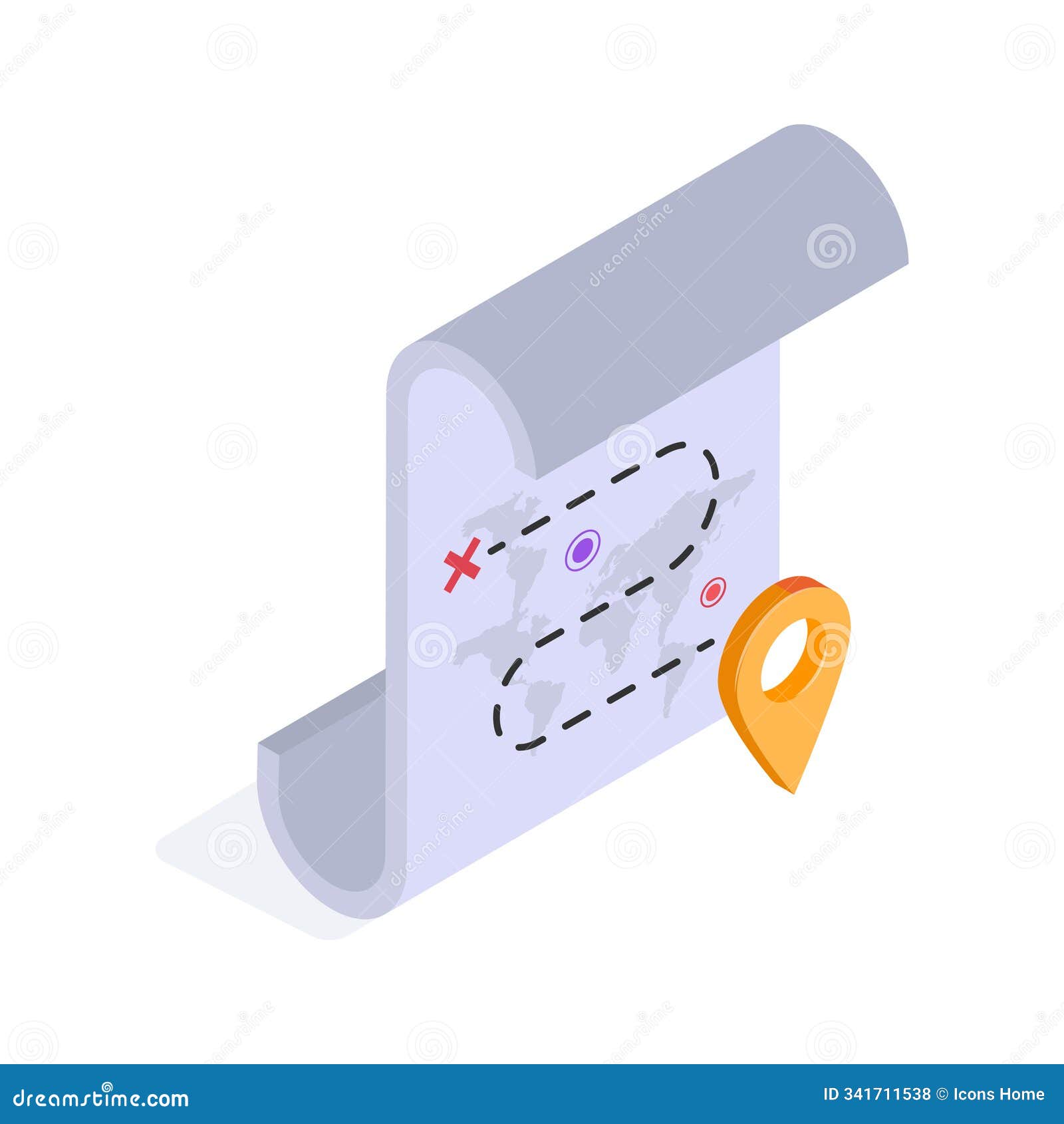 Map Scroll with a Location Pin Marking a Specific Place Stock ...