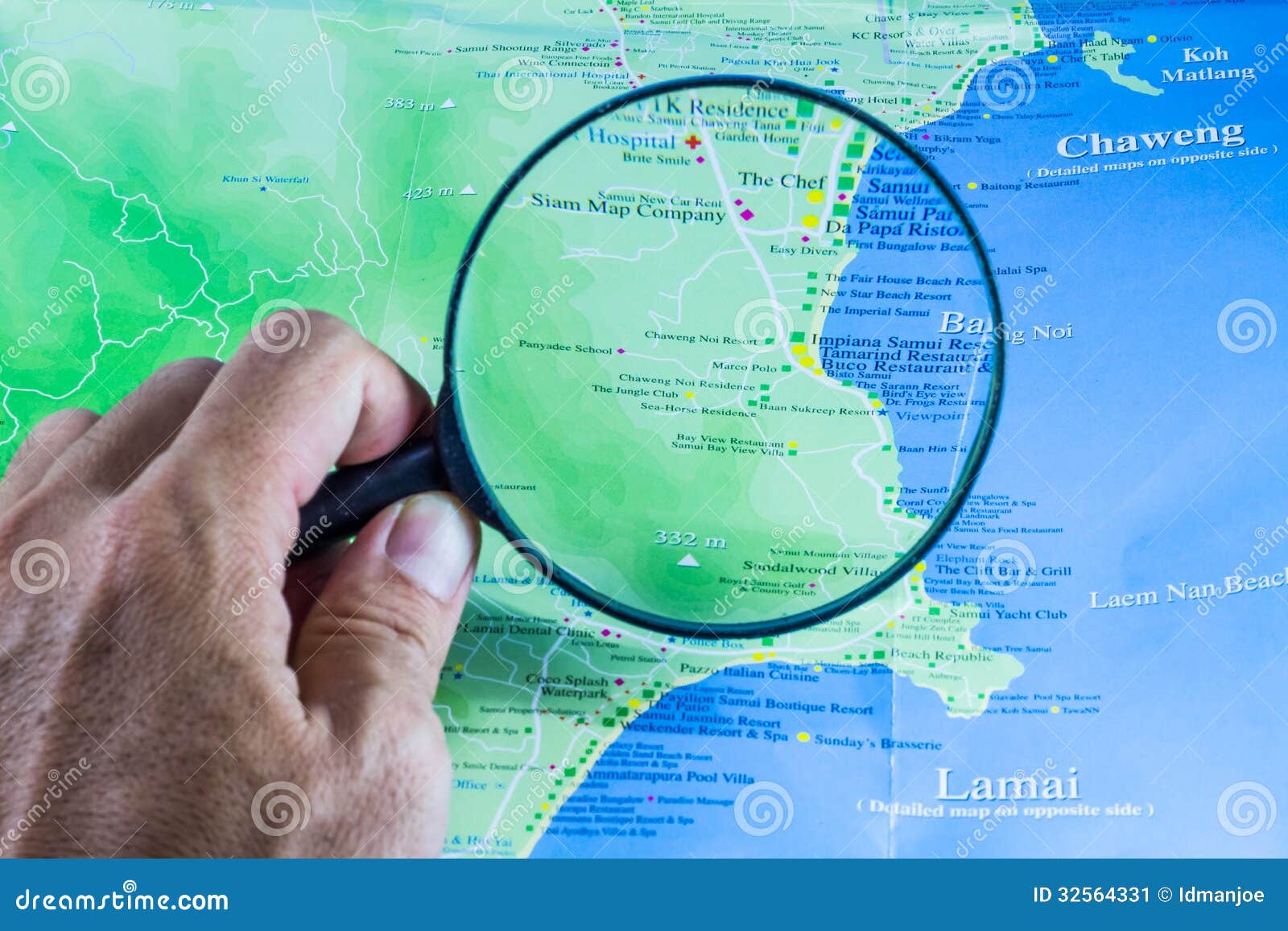 Map searching stock image. Image of hand, front, magnify - 32564331