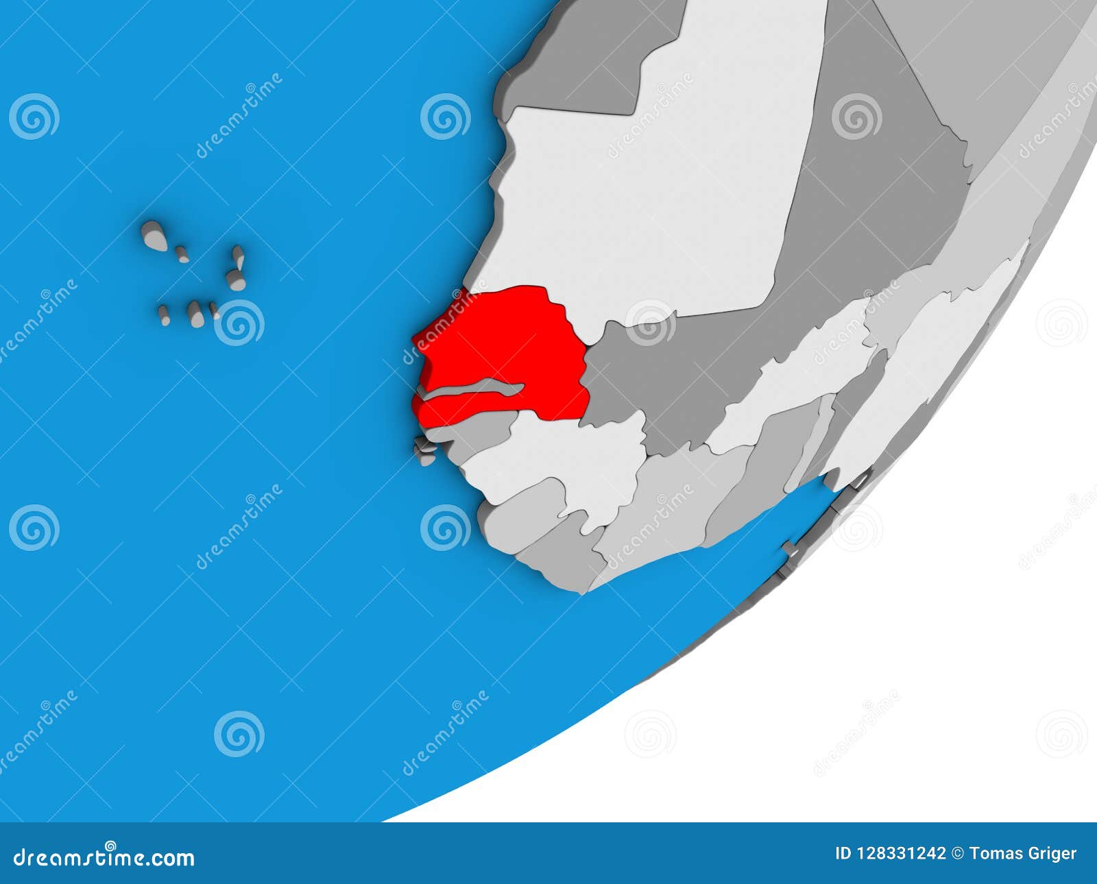 Map of Senegal on 3D globe stock illustration. Illustration of ...