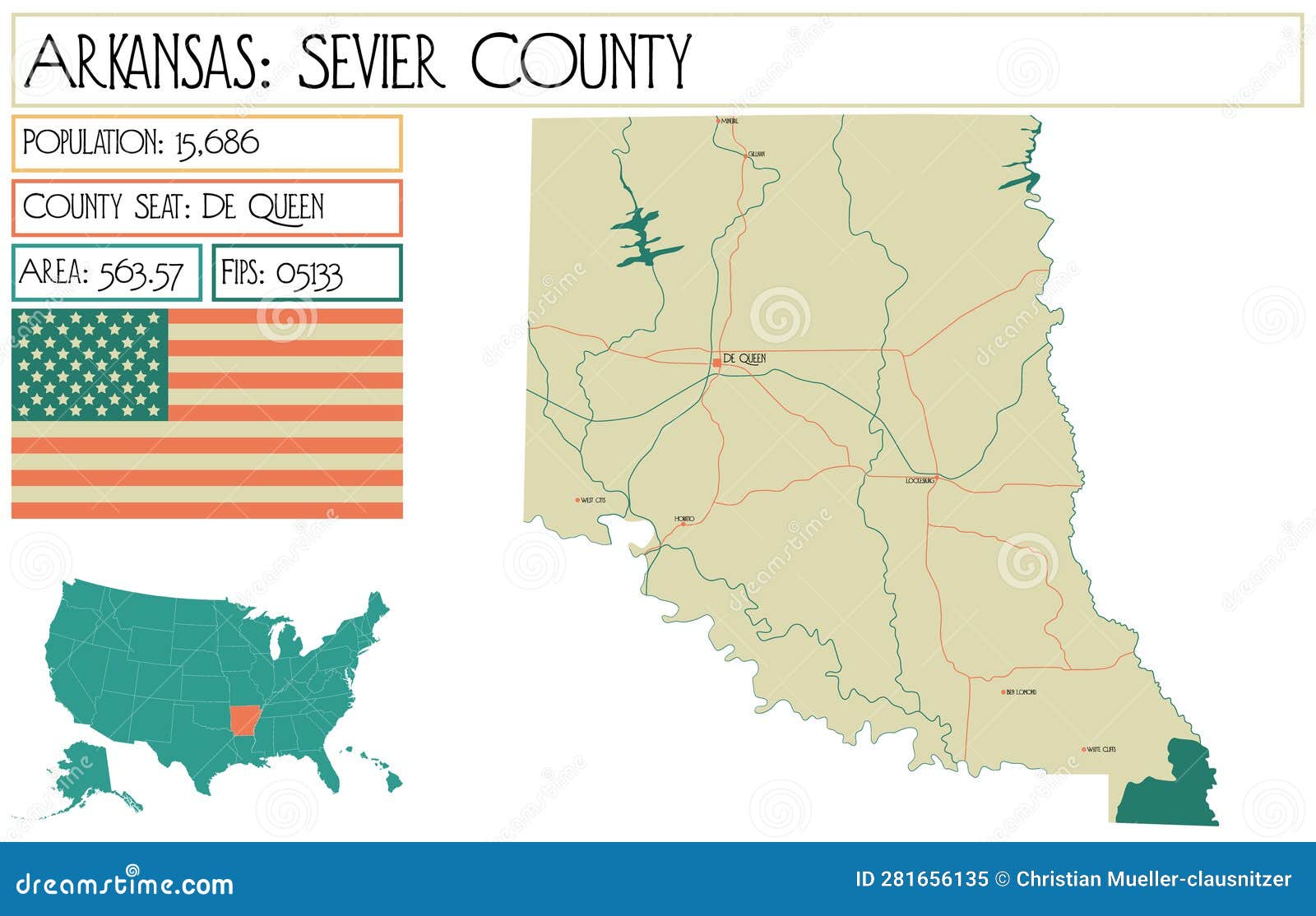 Map Of Sevier County In Tennessee State On White Background. Single ...