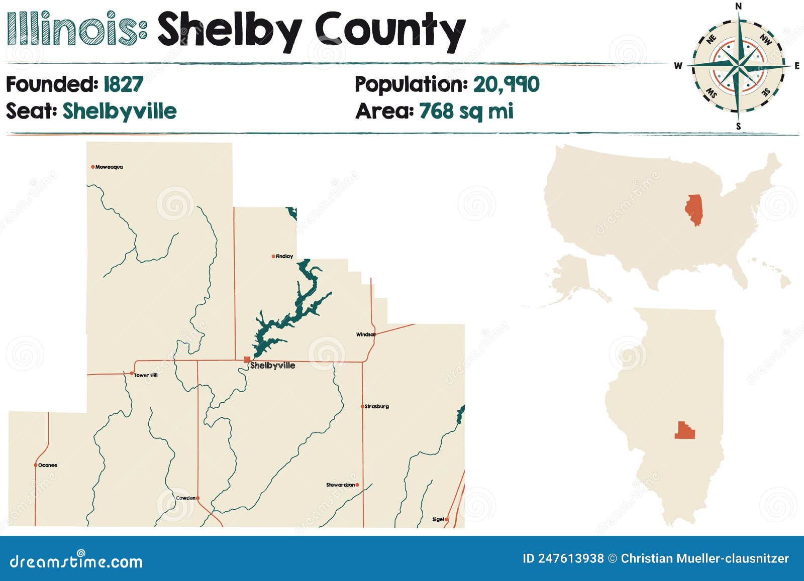 Map Of Shelby County In Tennessee State On White Background. Single ...
