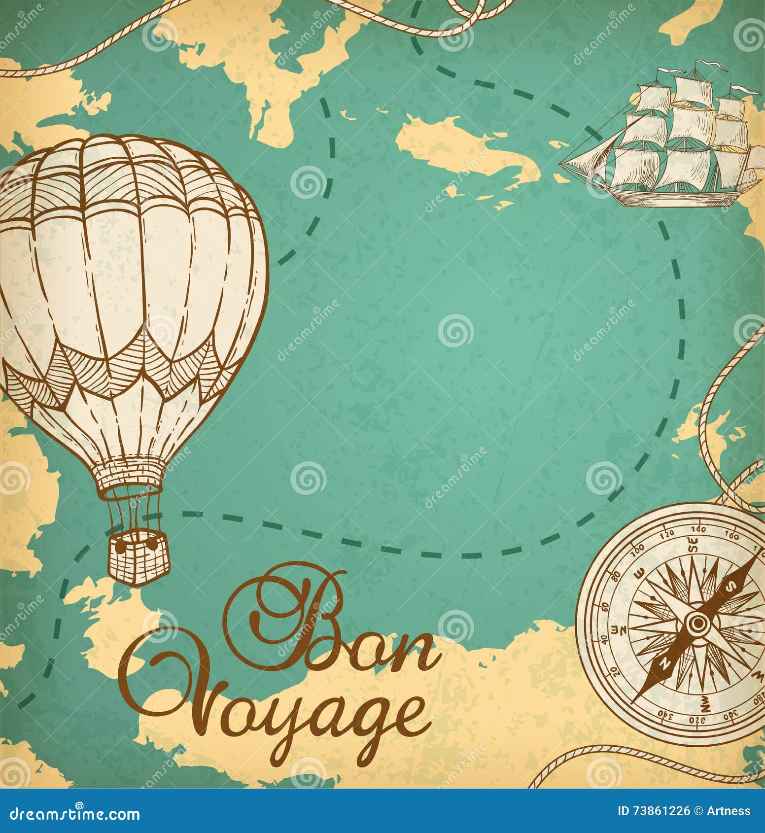 Map with Ship and Balloon Air. Stock Vector - Illustration of green ...