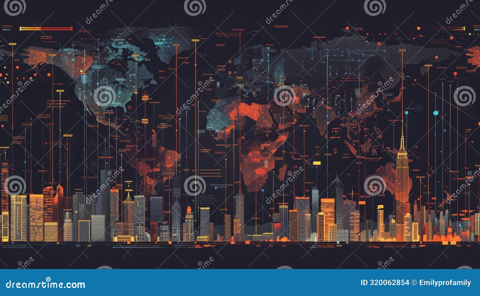 Global Map Illuminated with Numerous Lights Stock Photo - Image of city ...