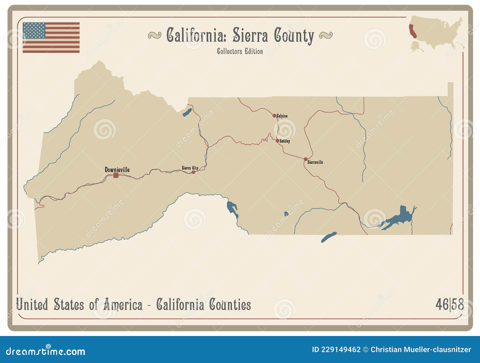 Sierra County Map In California. Vector Illustration | CartoonDealer ...
