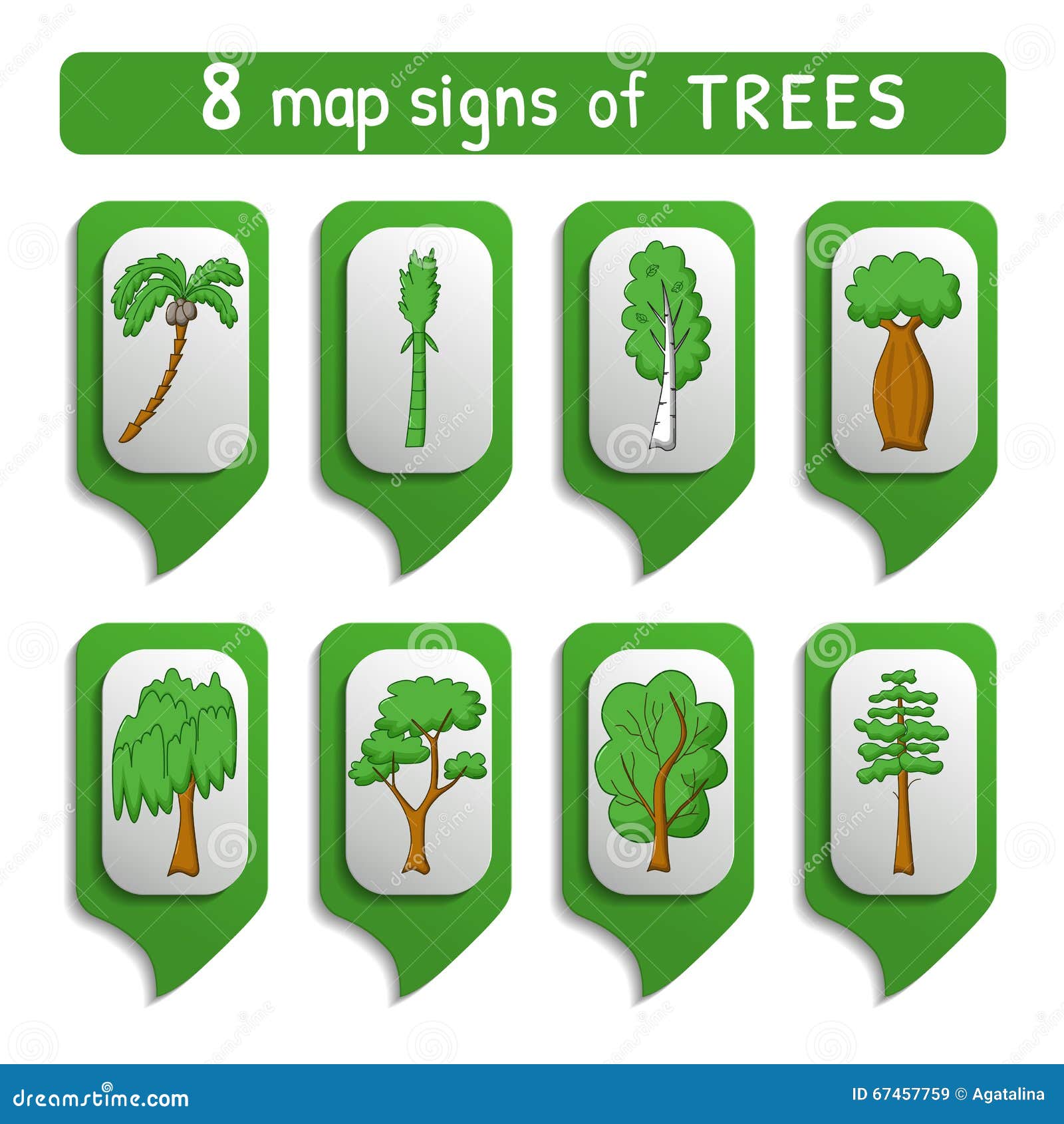 Map sign trees set stock vector. Illustration of plant - 67457759
