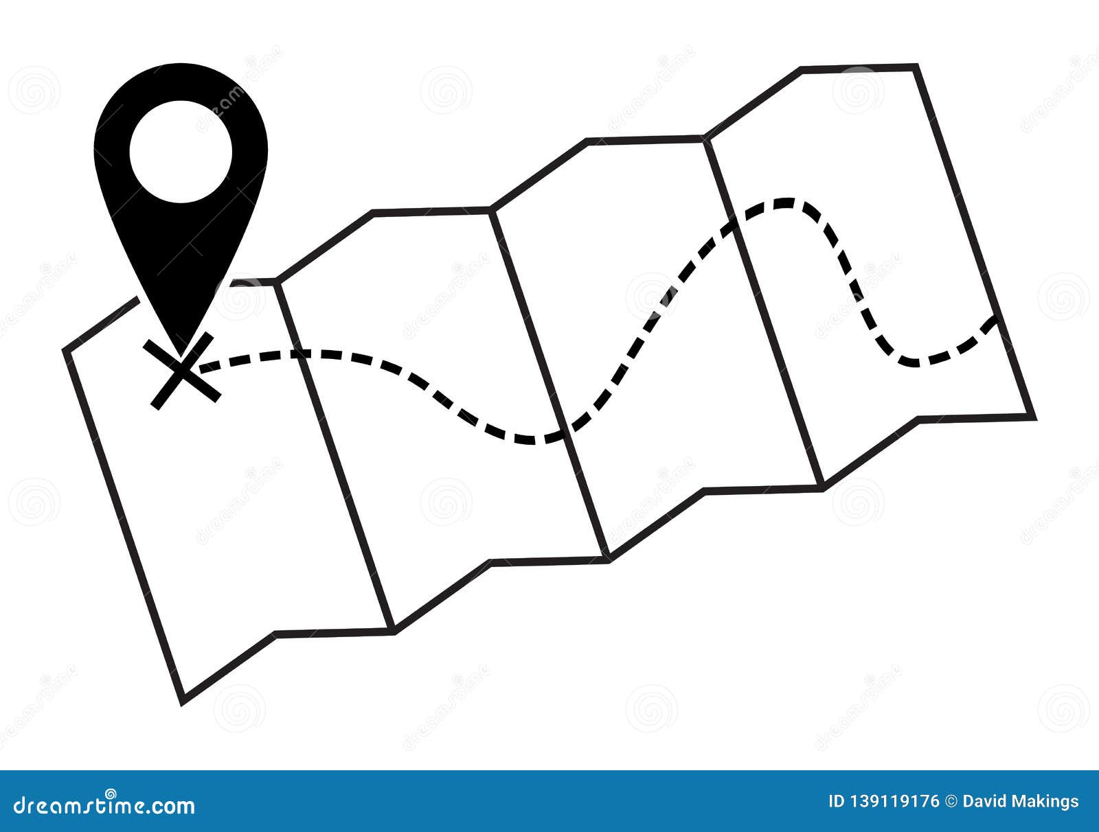 Map Silhouette with Dotted Line and Pointer Stock Illustration ...