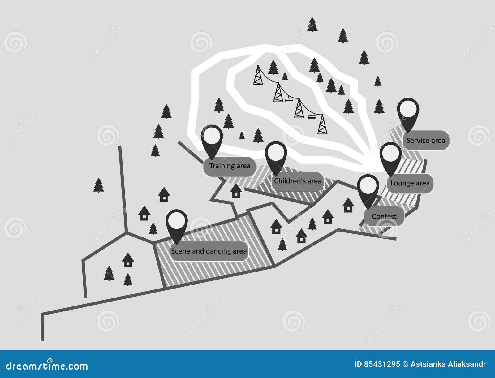 Map ski resort stock vector. Illustration of scheme, ribbon - 85431295