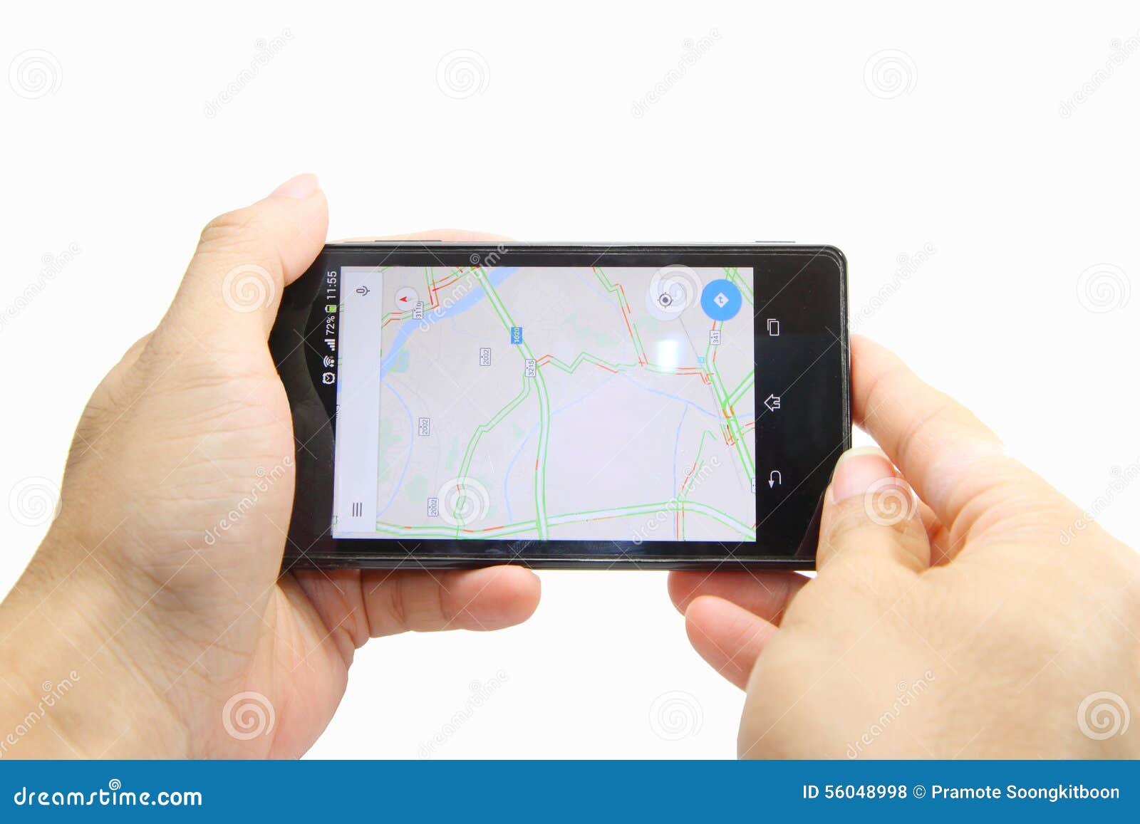 Map on smart phone stock photo. Image of hand, road, holding - 56048998