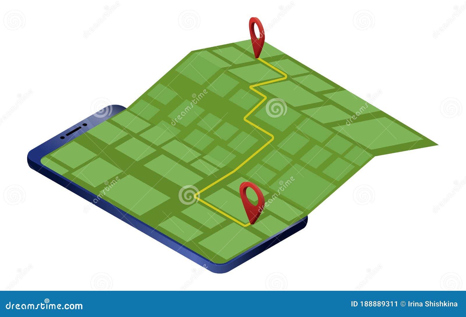 Map on Smart Phone Screen Isometric Illustration Stock Vector ...