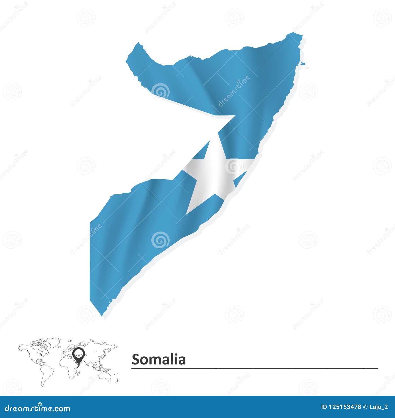 Map of Somalia with flag stock vector. Illustration of blue - 125153478