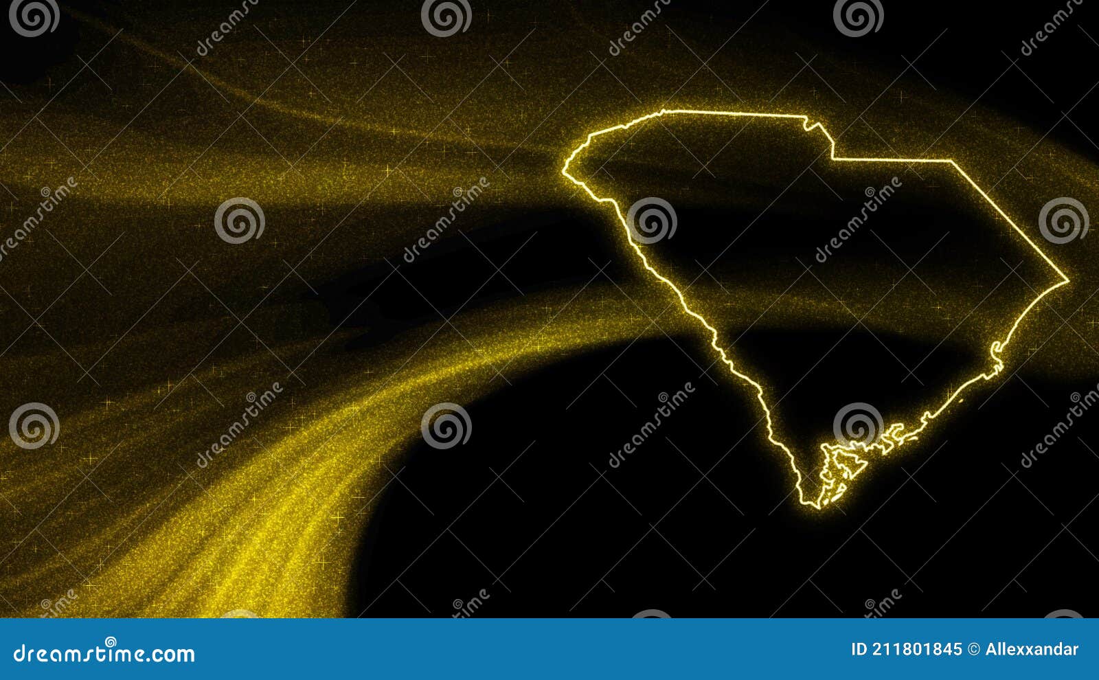 Map of South Carolina, Gold Glitter Map Stock Image - Image of county ...