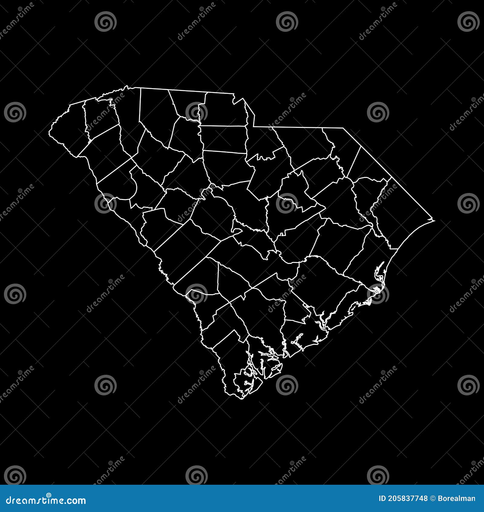 Map of the South Carolina stock vector. Illustration of america - 205837748