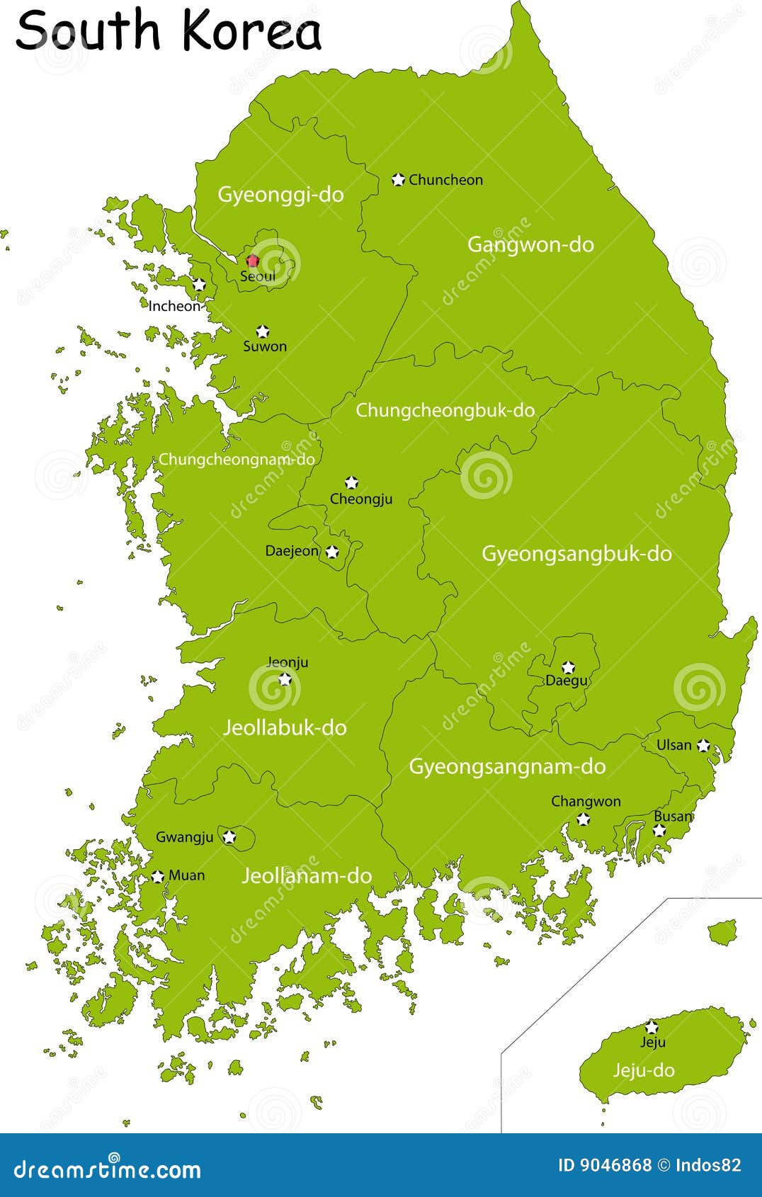 Map of South Korea stock vector. Illustration of county - 9046868