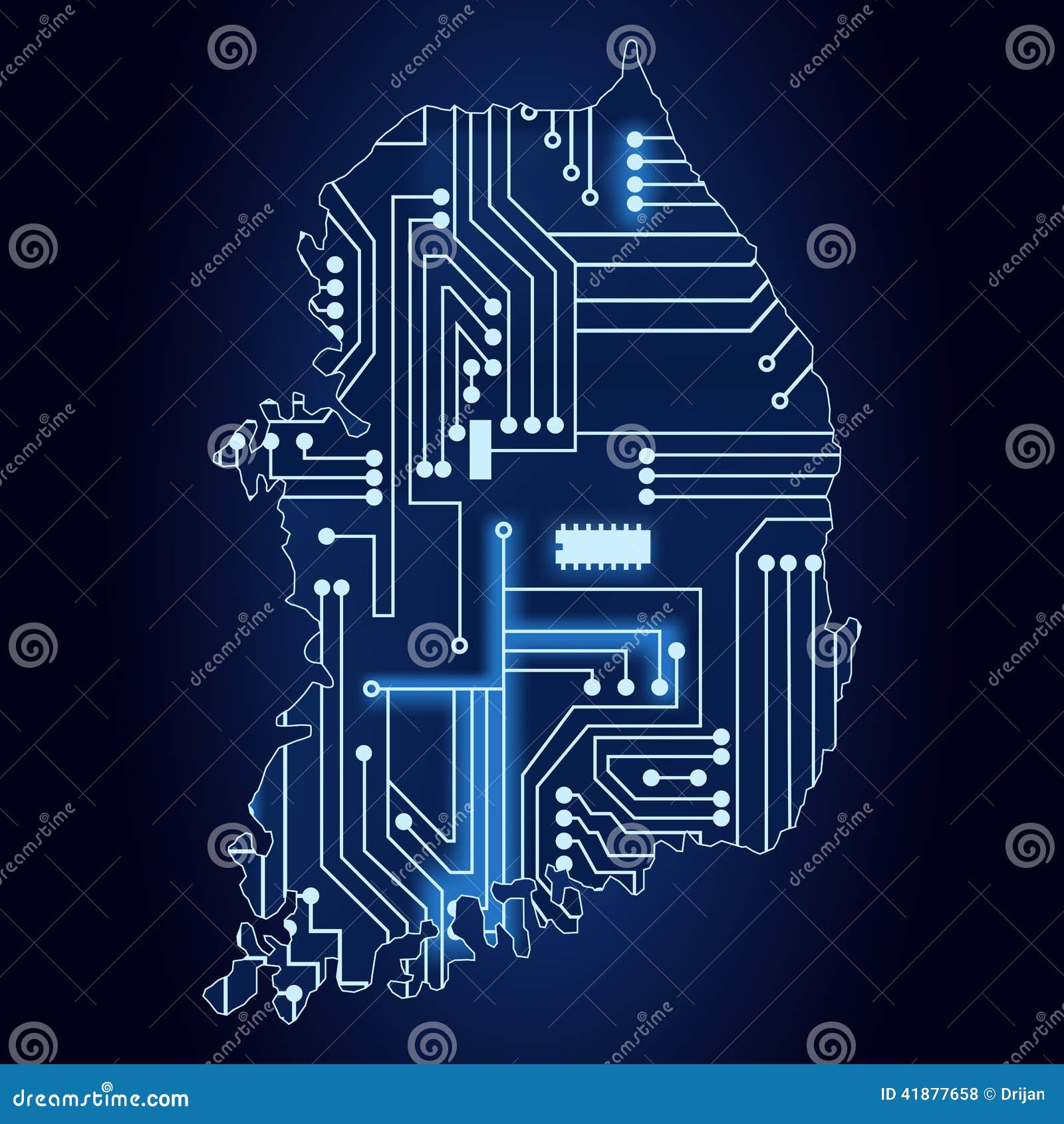 Map of South Korea with Electronic Circuit Stock Vector - Illustration ...