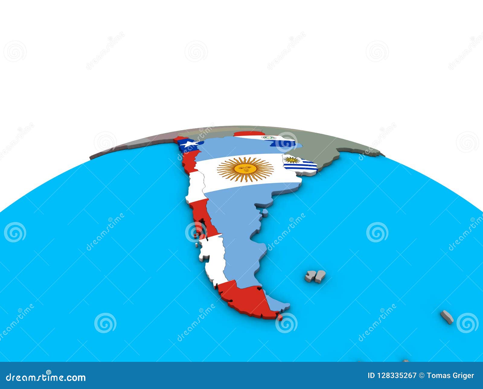 Map of Southern Cone with Flags on Globe Stock Illustration ...