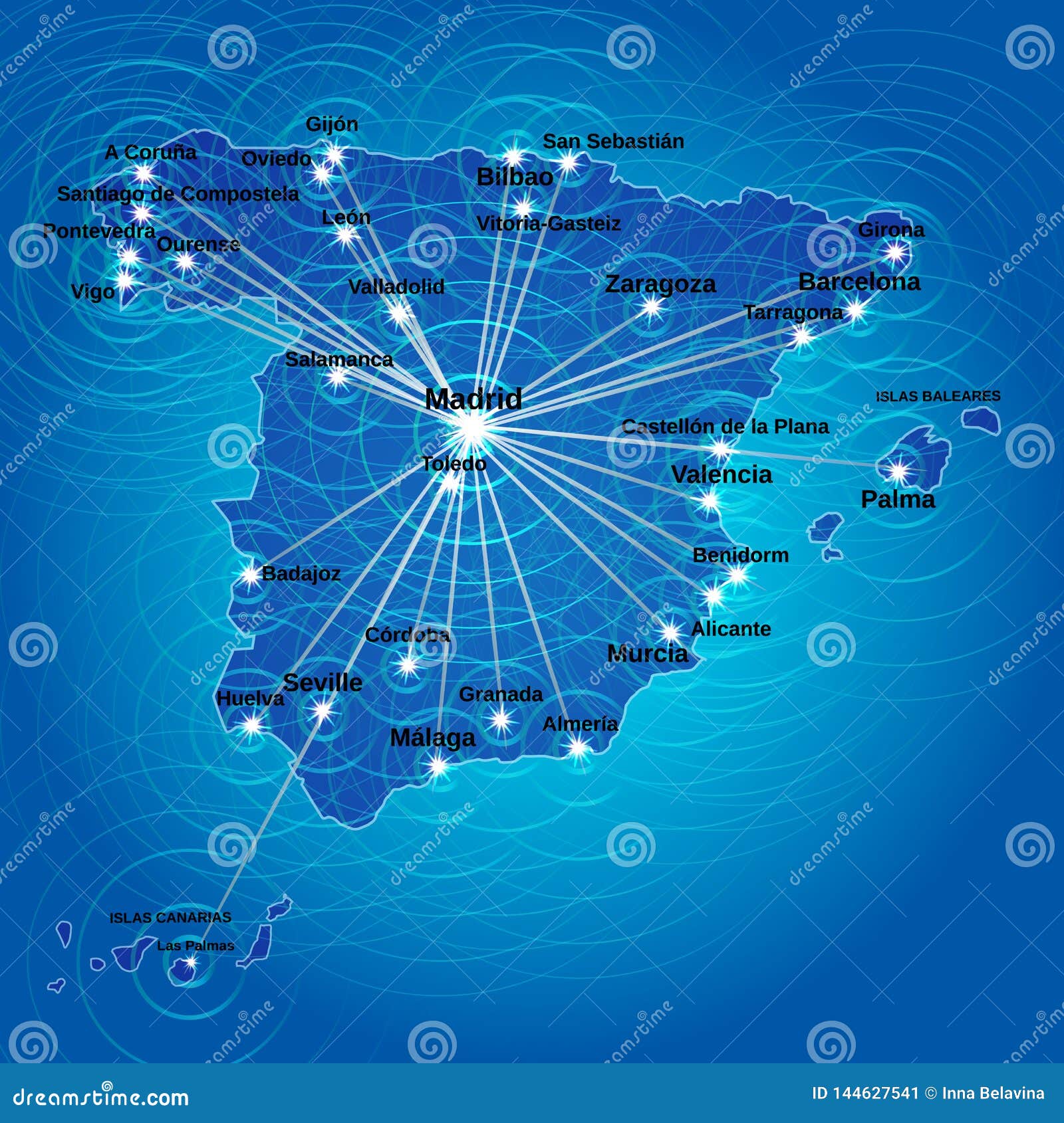 Map of Spain. Bright Illustration with Map. Spain Map in Blue Colors ...