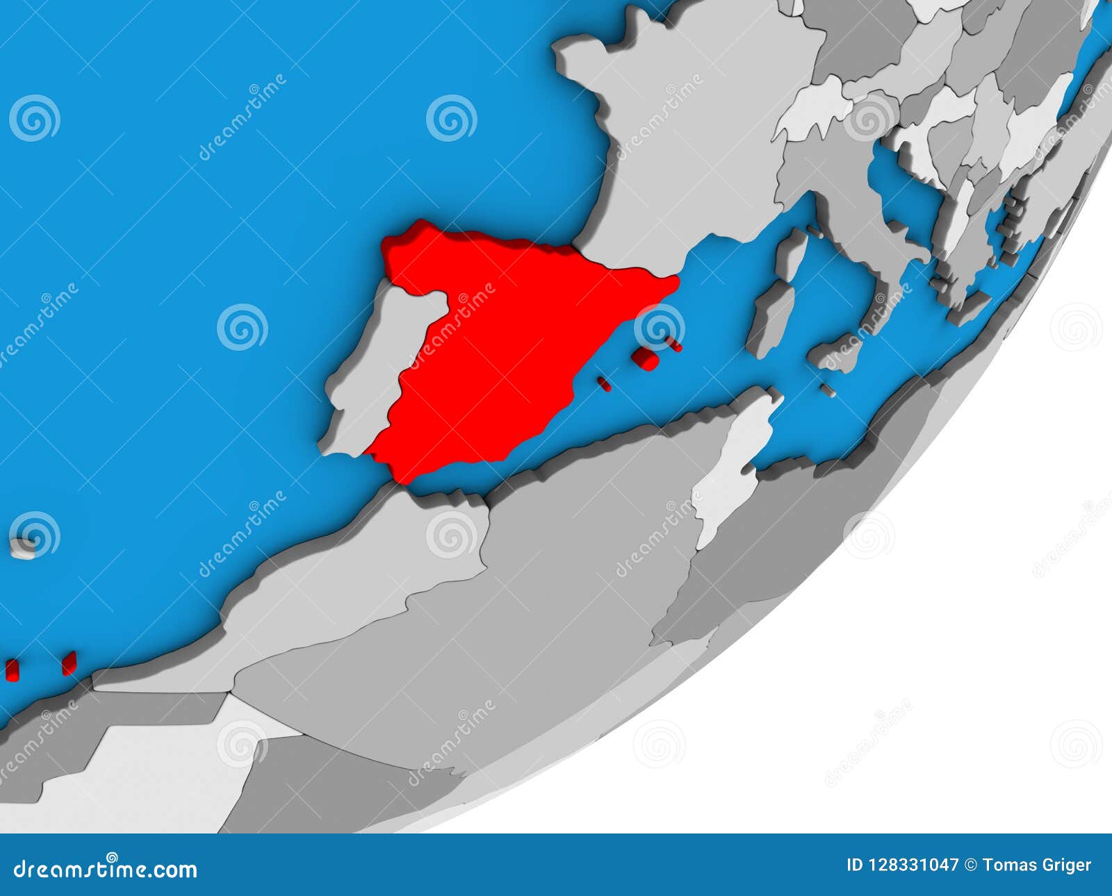 Map of Spain on 3D globe stock illustration. Illustration of european ...