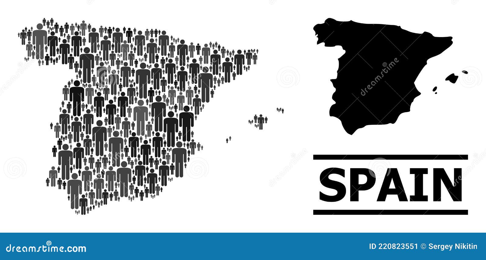 Vector Population Mosaic Map of Spain and Solid Map Stock Illustration ...