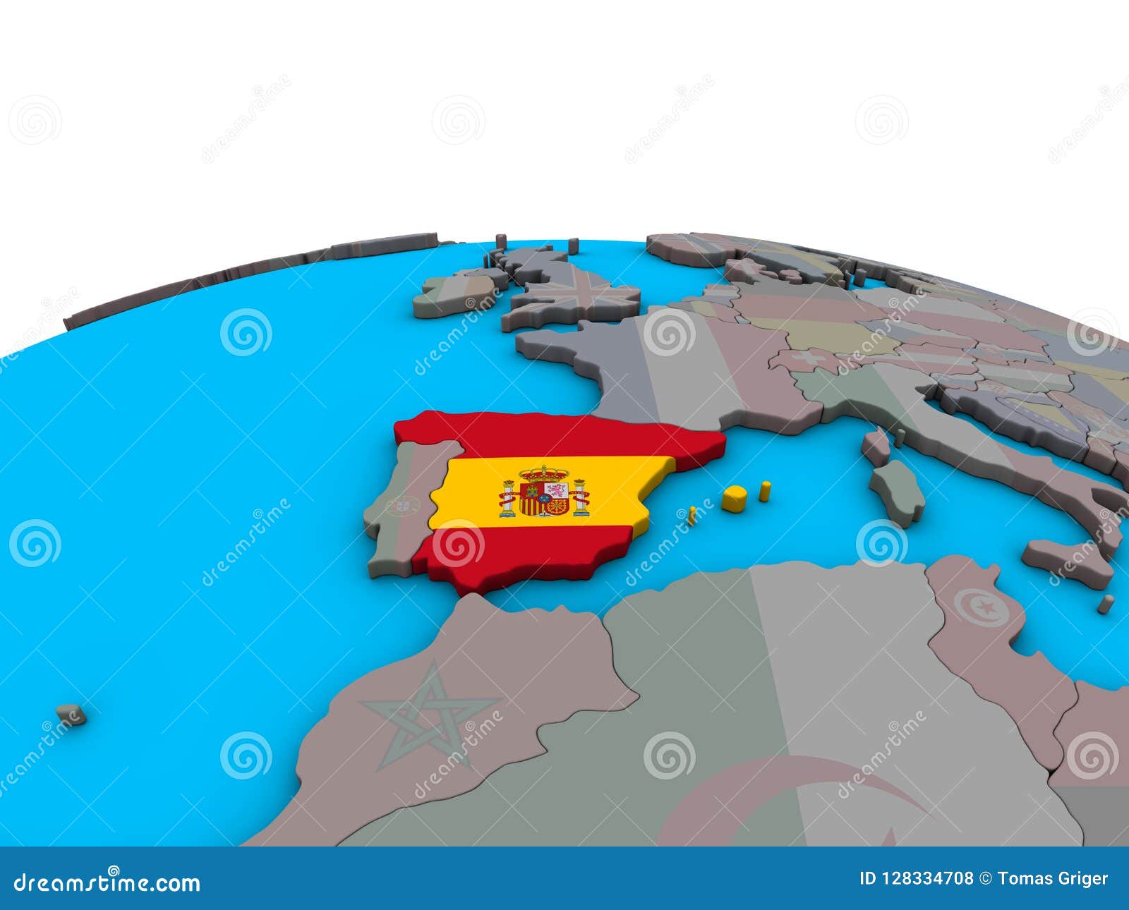 Map of Spain with Flag on Globe Stock Illustration - Illustration of ...