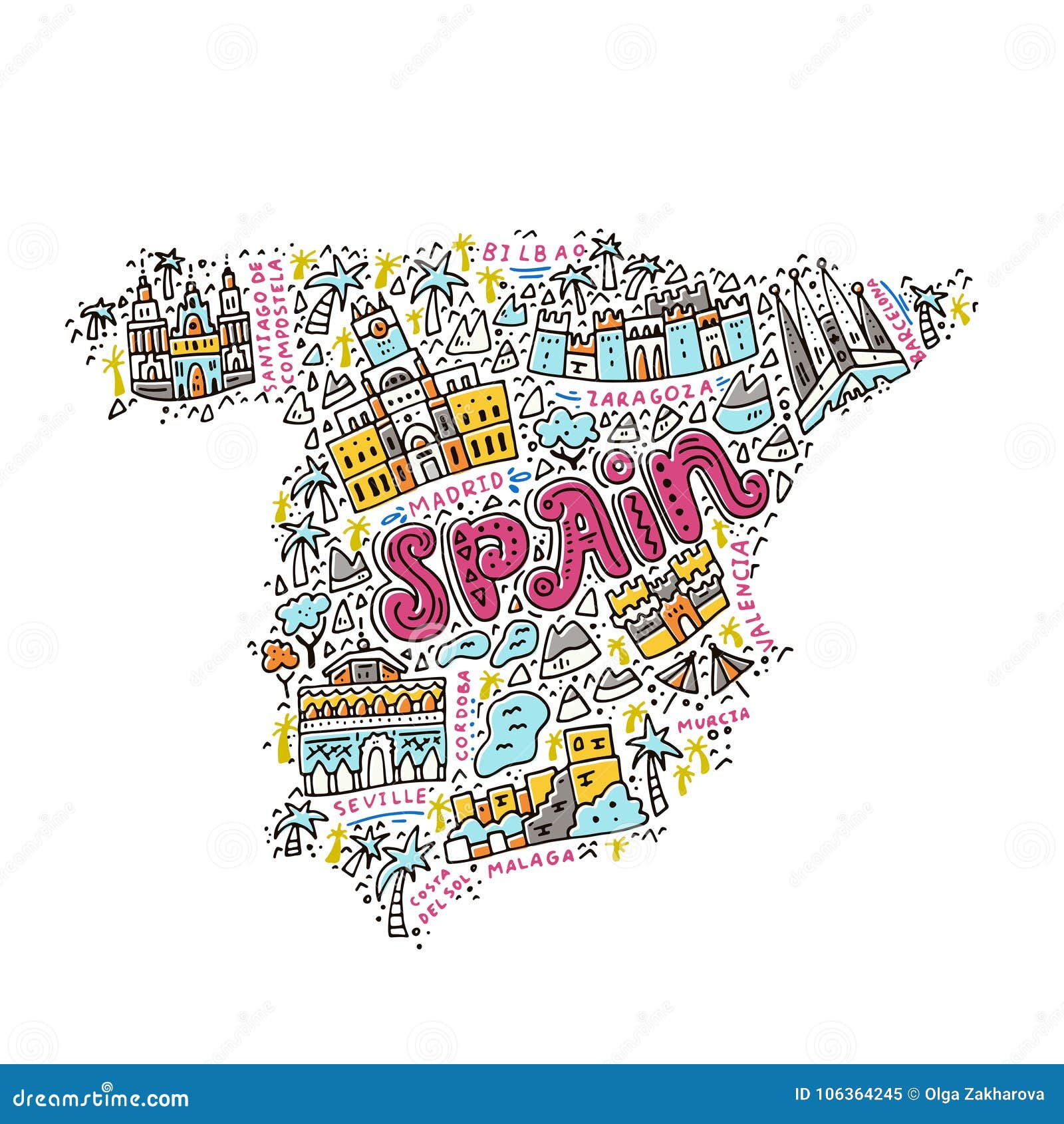 Handdrawn Map Of Spain Cartoon Vector | CartoonDealer.com #106364245
