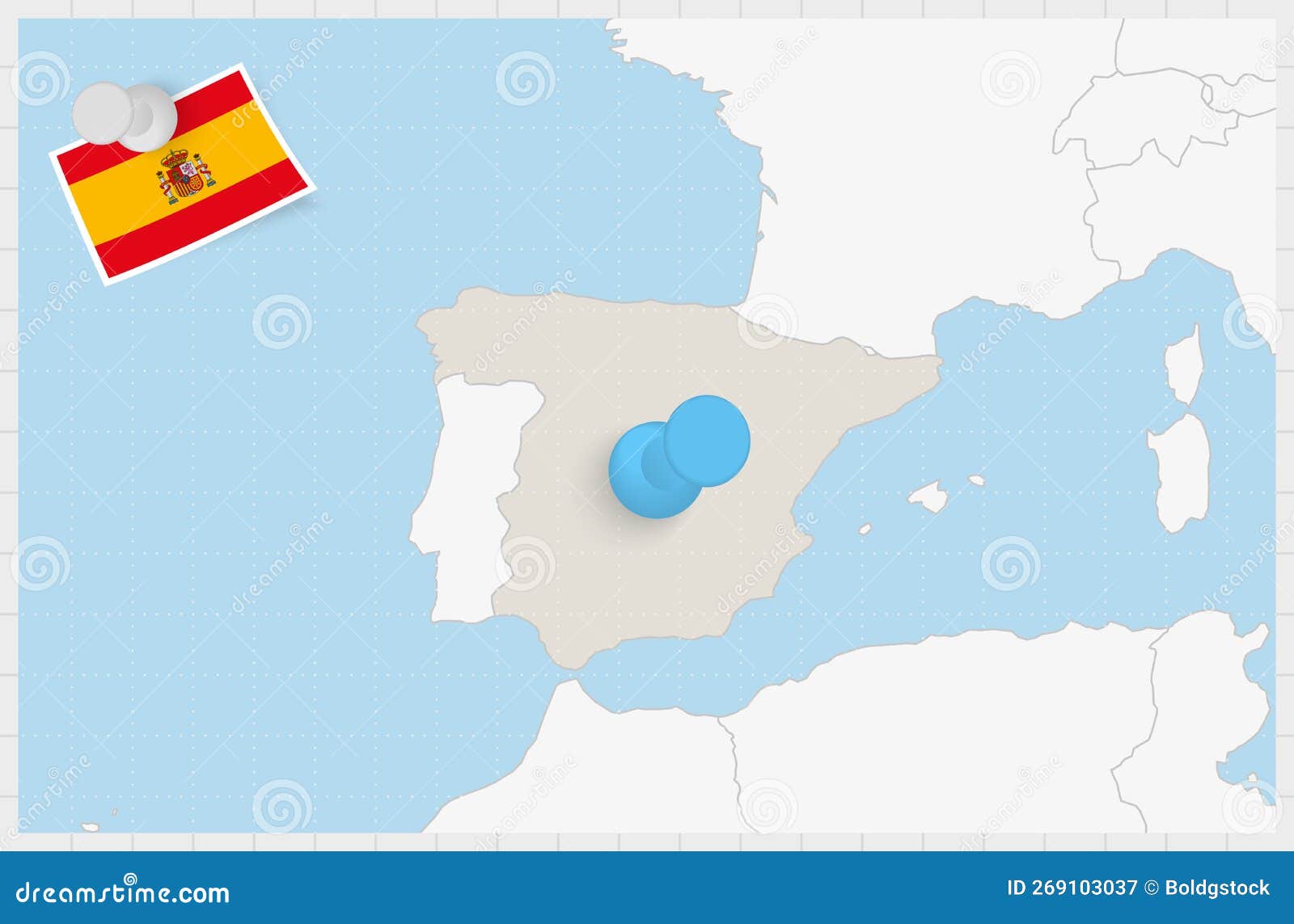 Map of Spain with a Pinned Blue Pin. Pinned Flag of Spain Stock Vector ...