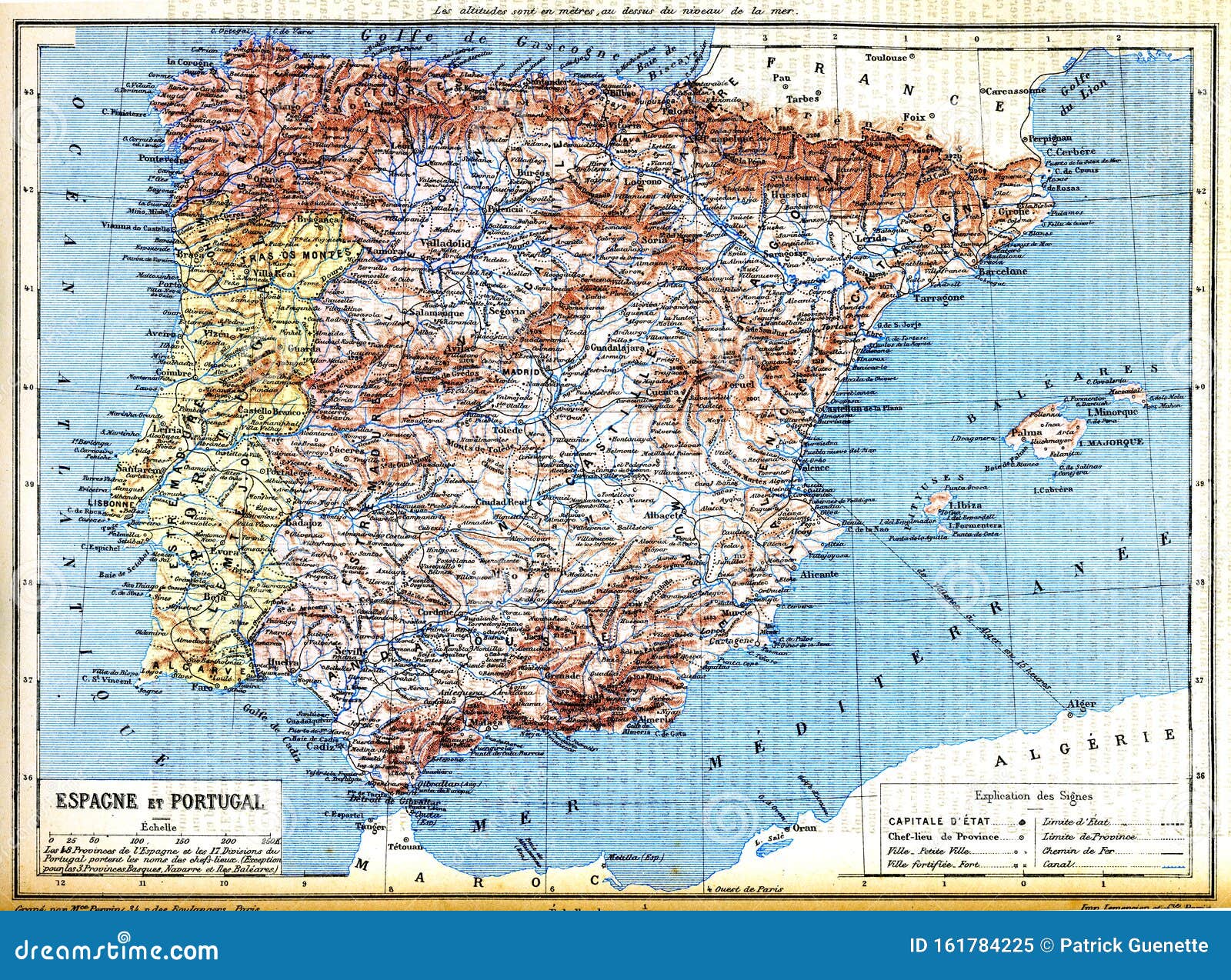 The Map of Spain and Portugal Stock Illustration - Illustration of ...