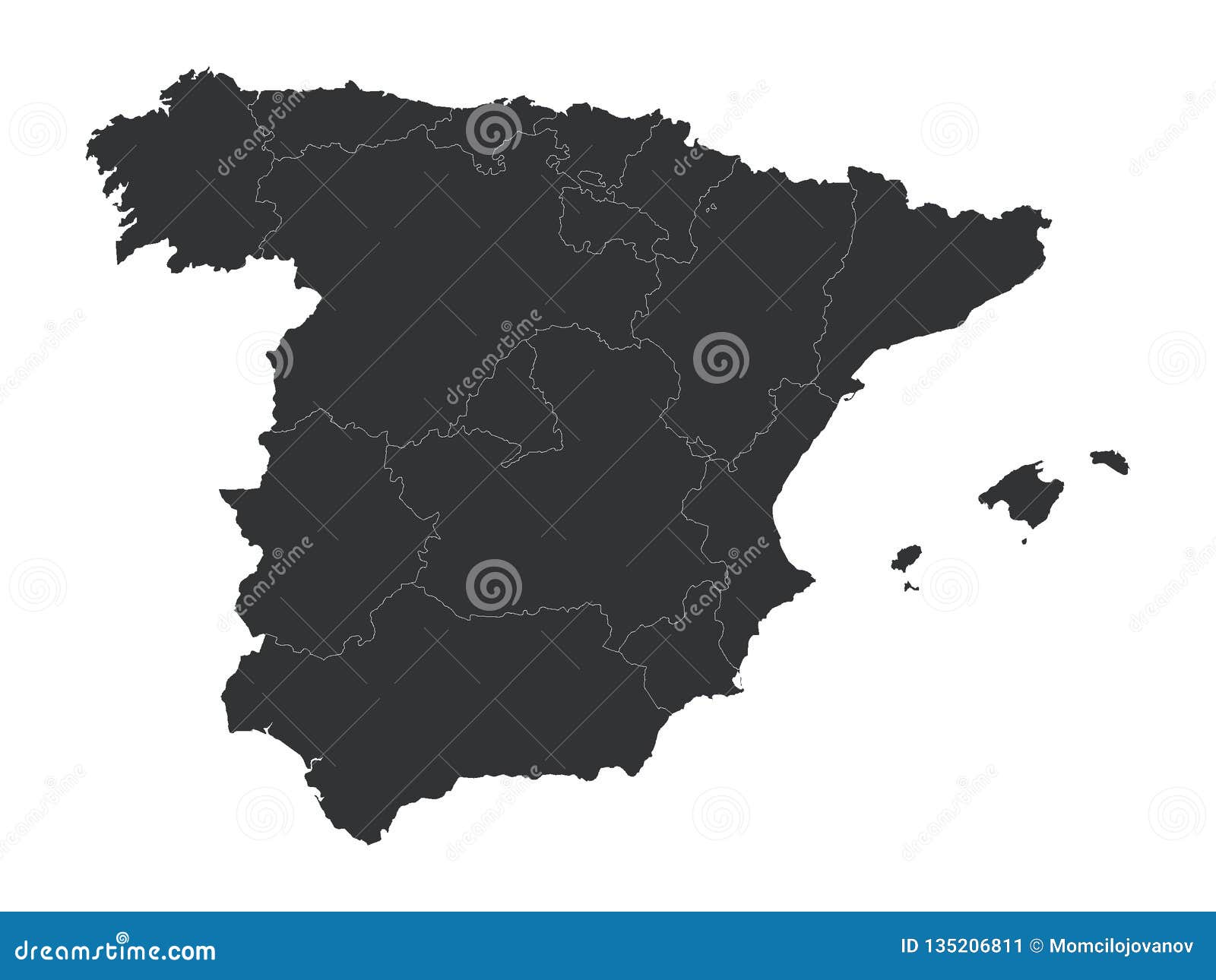 Spain Provinces Map Design With 3D Style. Blue Spain Provinces Map And ...