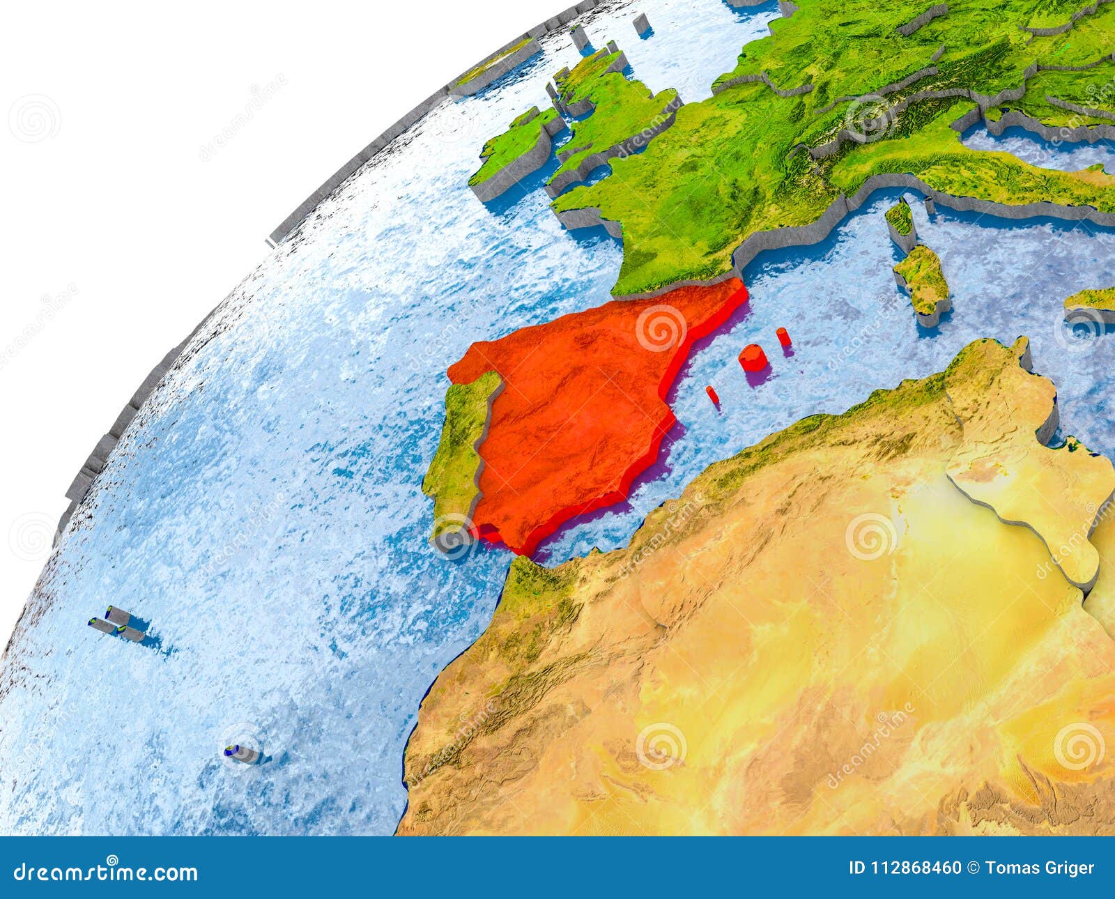 Map of Spain in Red on Globe Stock Illustration - Illustration of ...