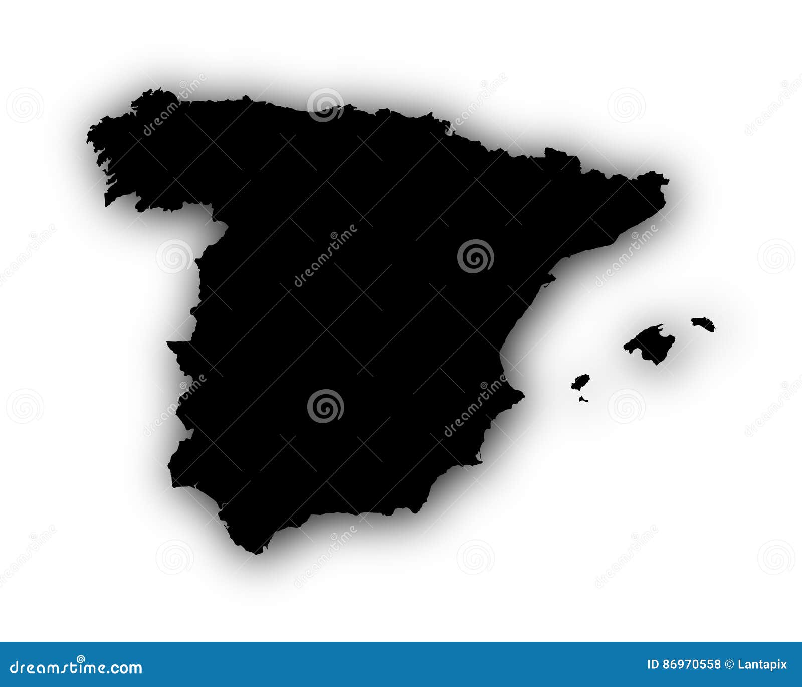 Map of Spain with shadow stock vector. Illustration of silhouette ...