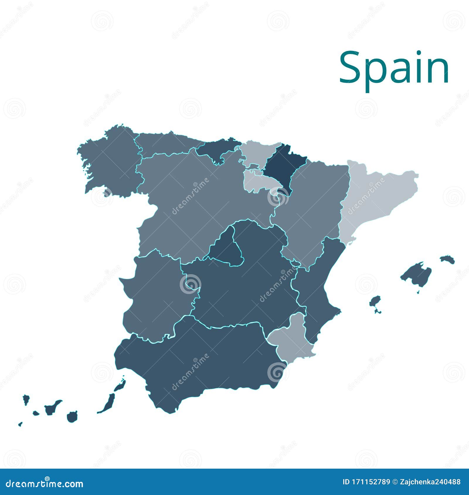 Map of the Spain. Vector Image of a Global Map in the Form of Regions ...