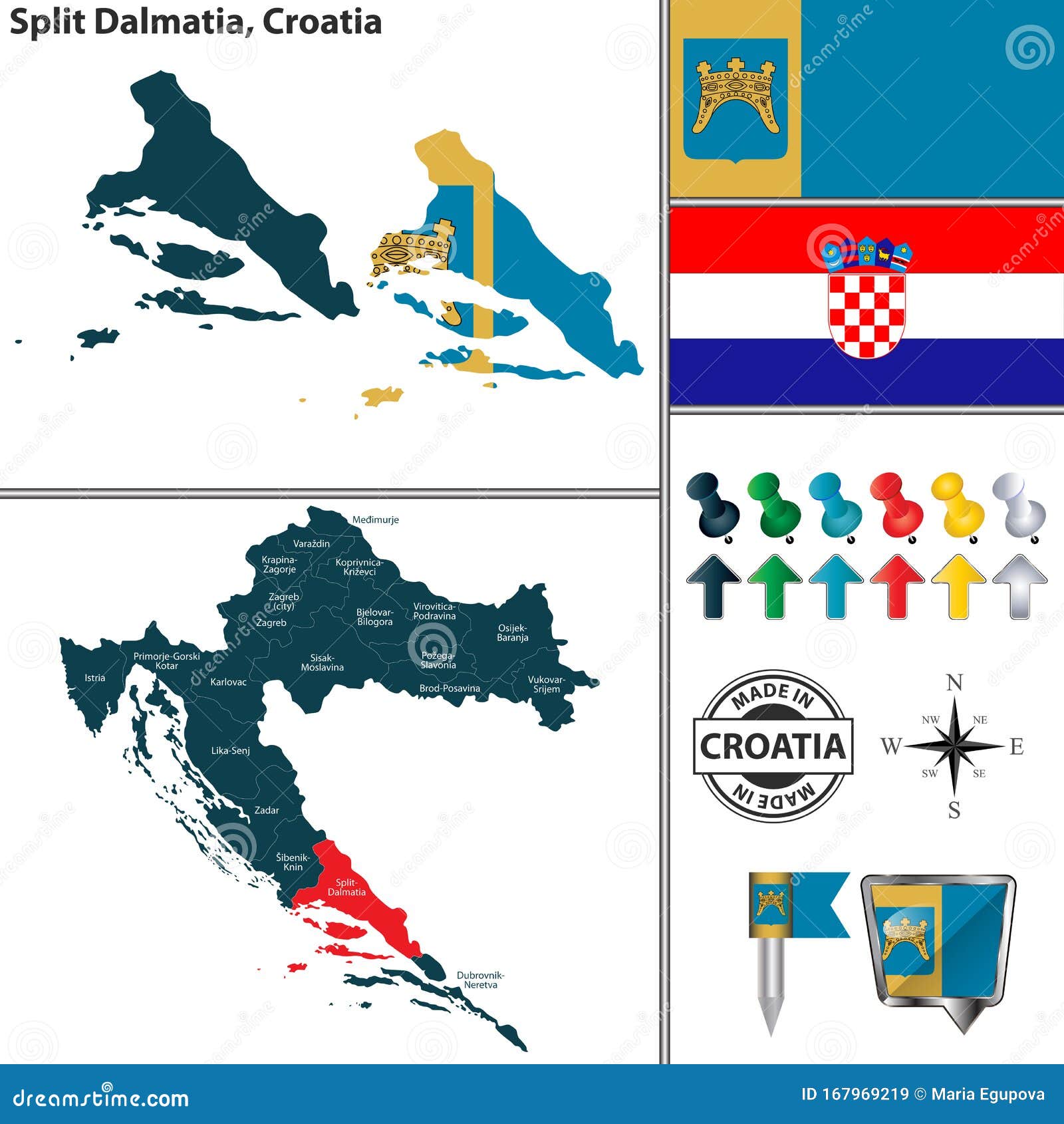 Map of Split Dalmatia, Croatia Stock Vector - Illustration of ...