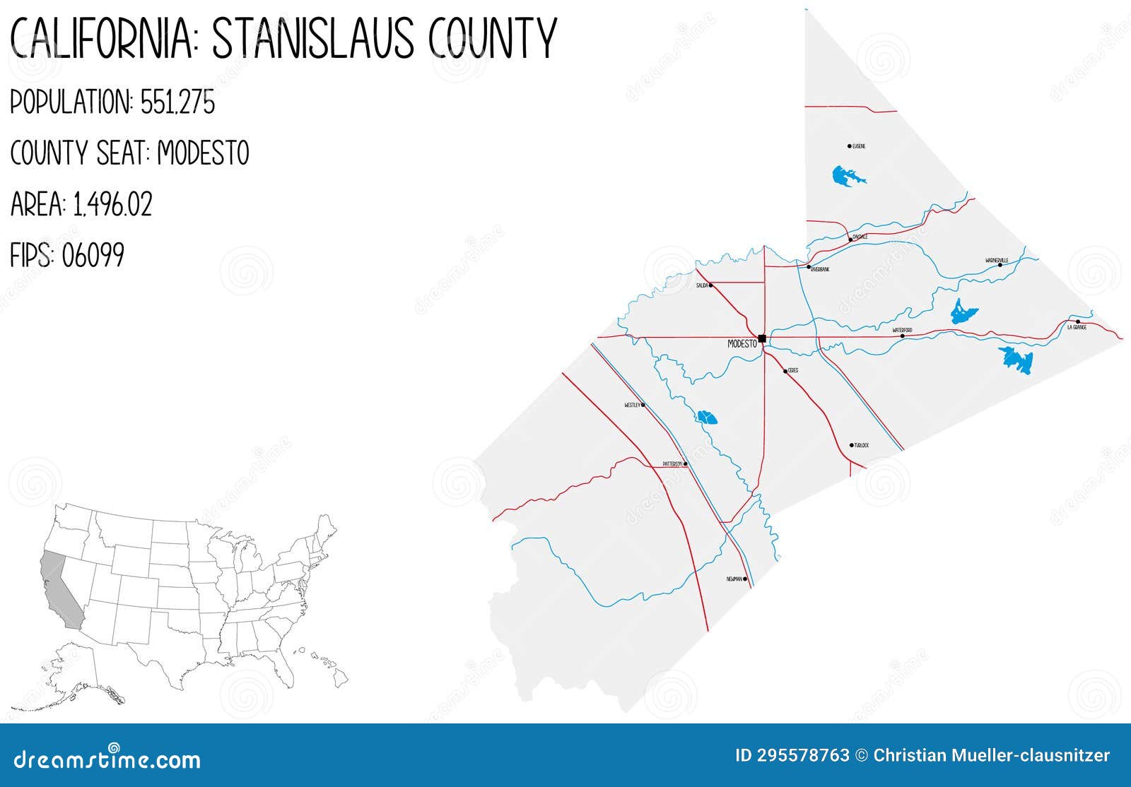 Stanislaus County Map In California. Vector Illustration ...