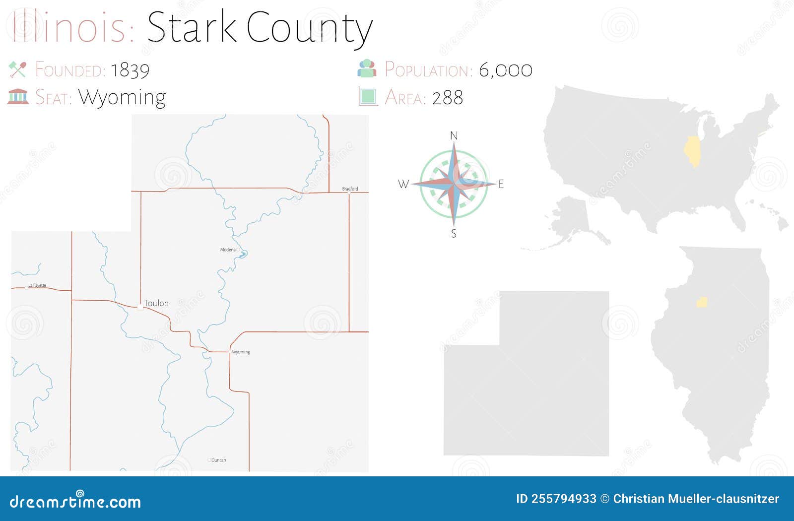 Map of Stark County in Illinois Stock Vector - Illustration of freeway ...