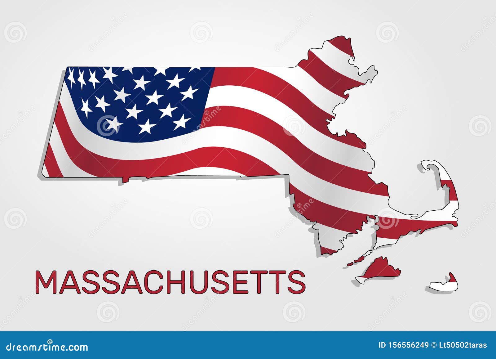 Map of the State of Massachusetts in Combination with a Waving the Flag ...
