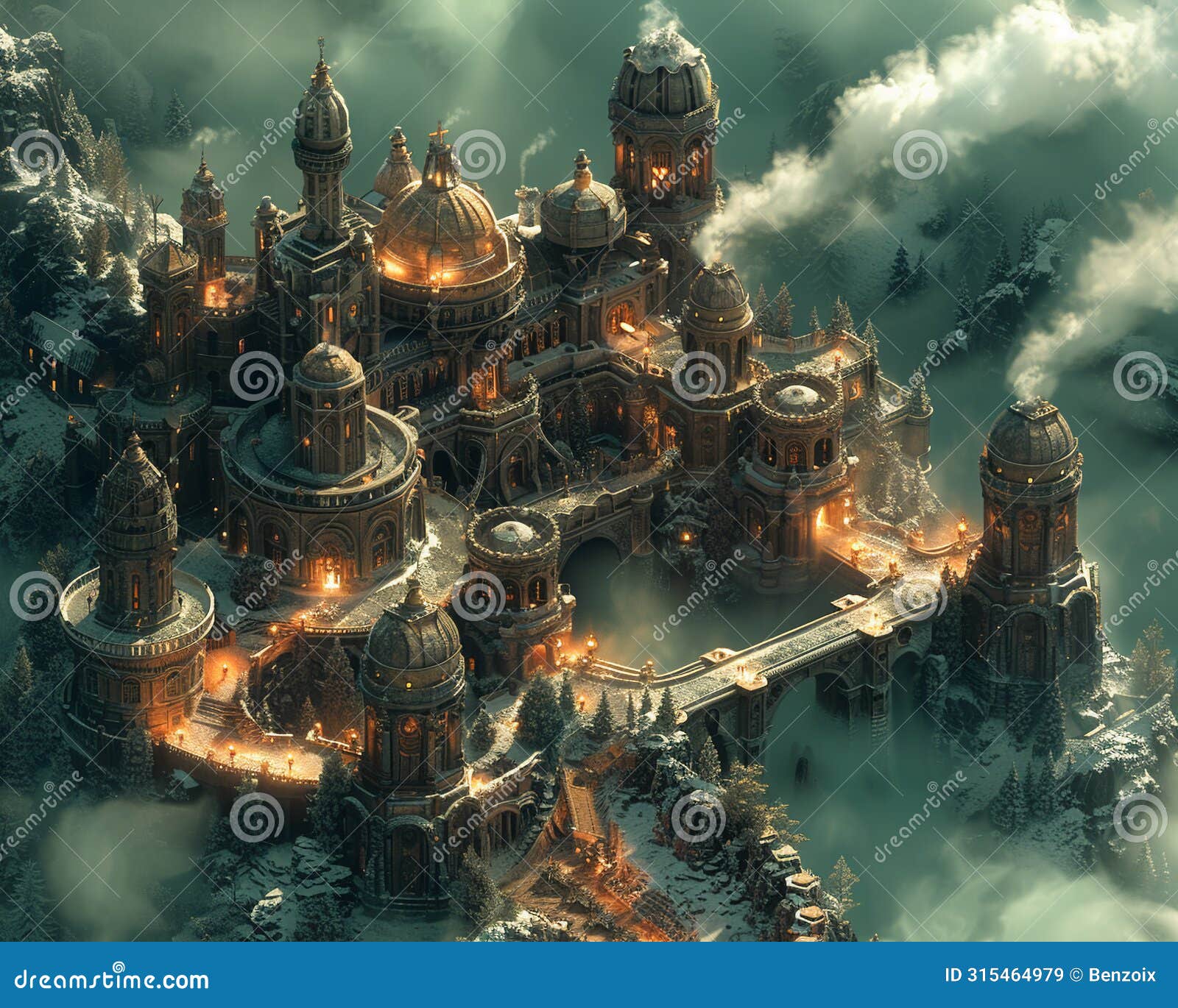 Steampunk City Streets With Mechanisms And Clocks Stock Illustration ...