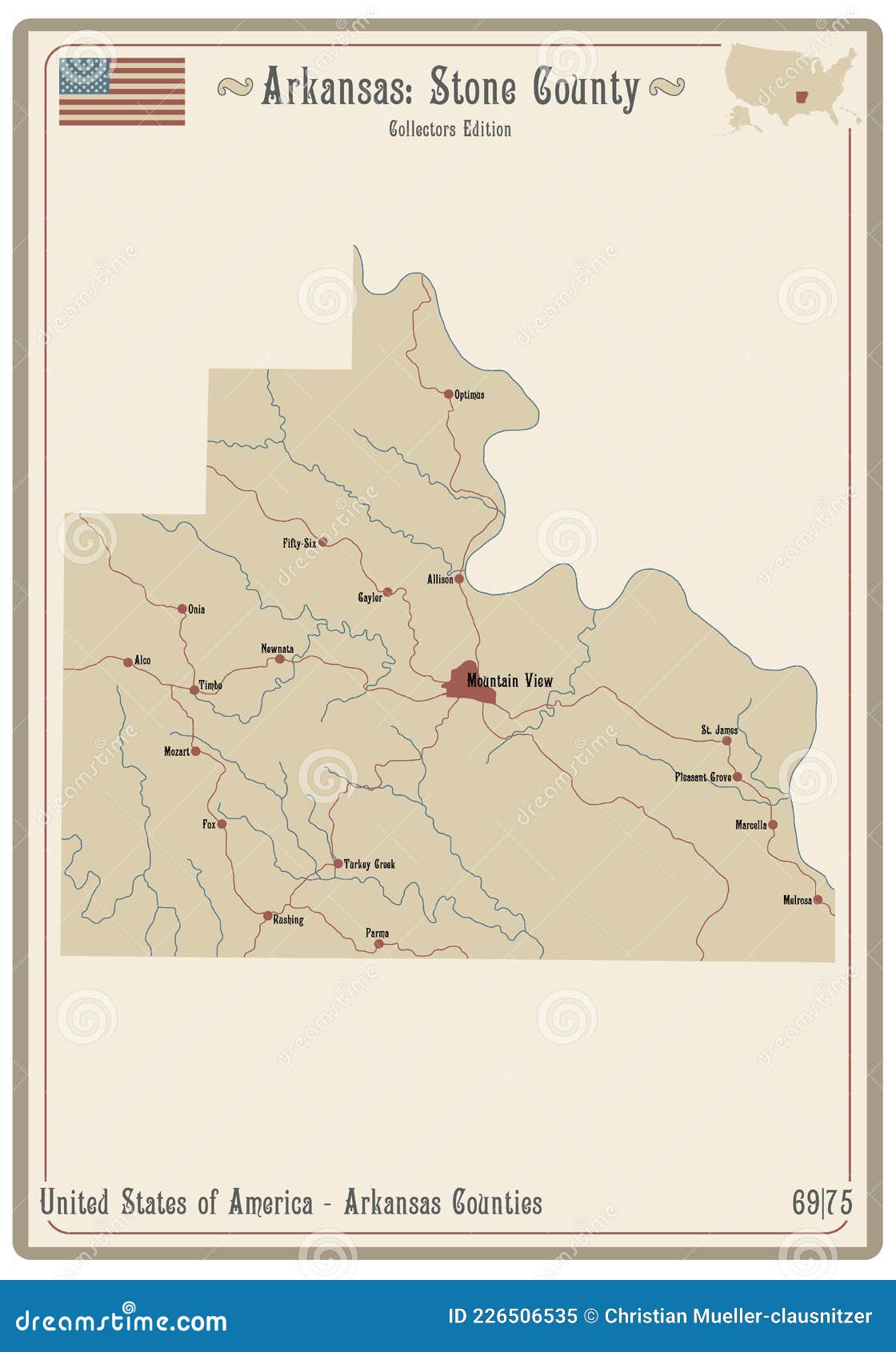 Map of Stone County in Arkansas Stock Vector - Illustration of ...