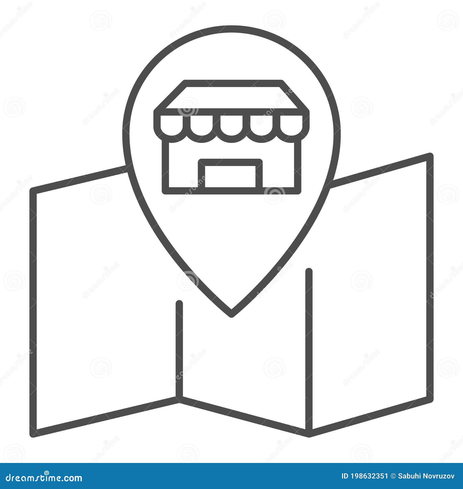 Map and Store Pointer Thin Line Icon, Shopping Concept, Map Pointer ...