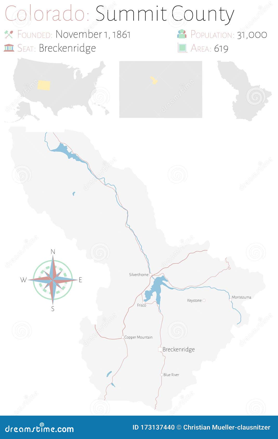 Map of Summit County in Colorado Stock Vector - Illustration of ...